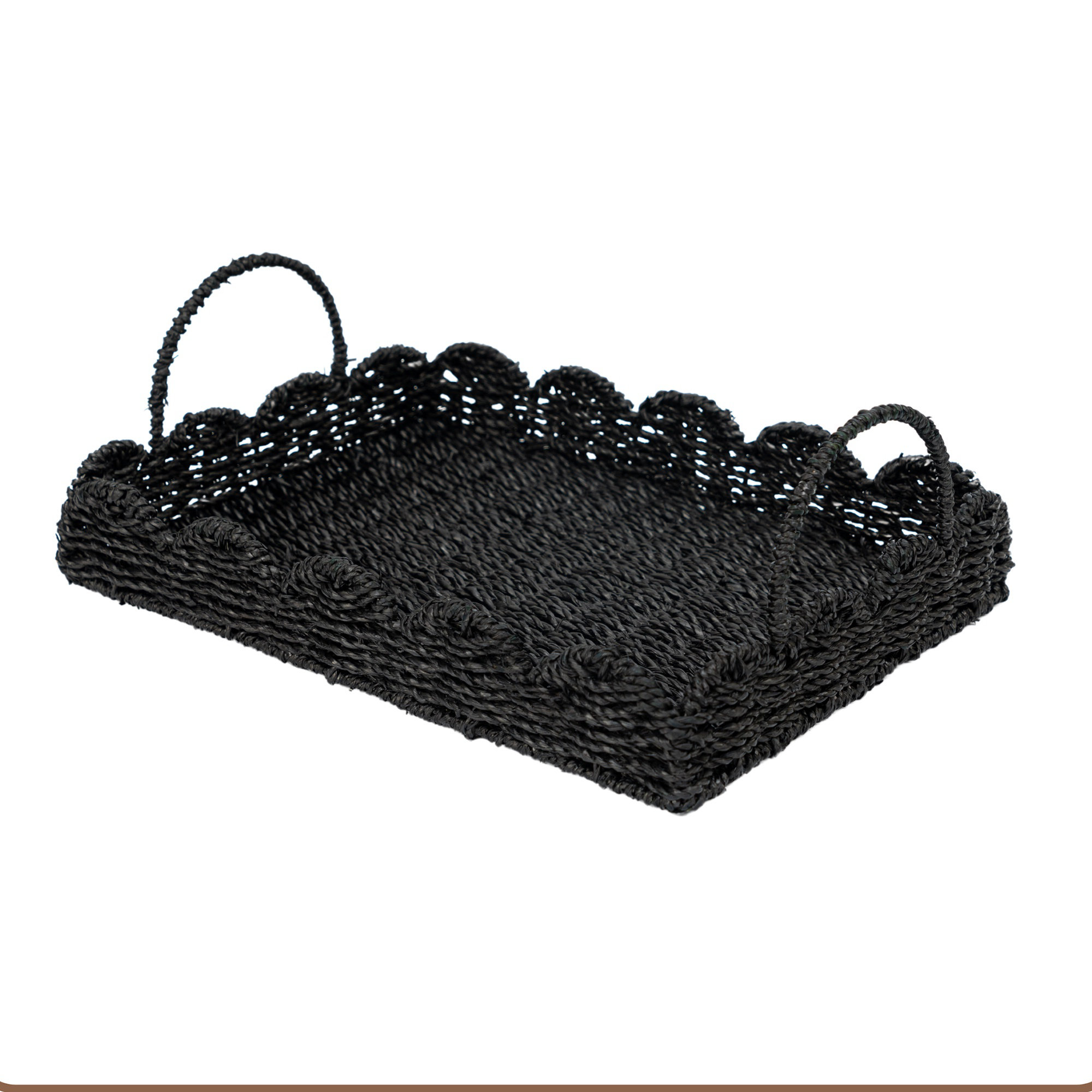 August Grove 14" Handmade Scalloped Tray Decor, Wicker Seagrass Tray ...