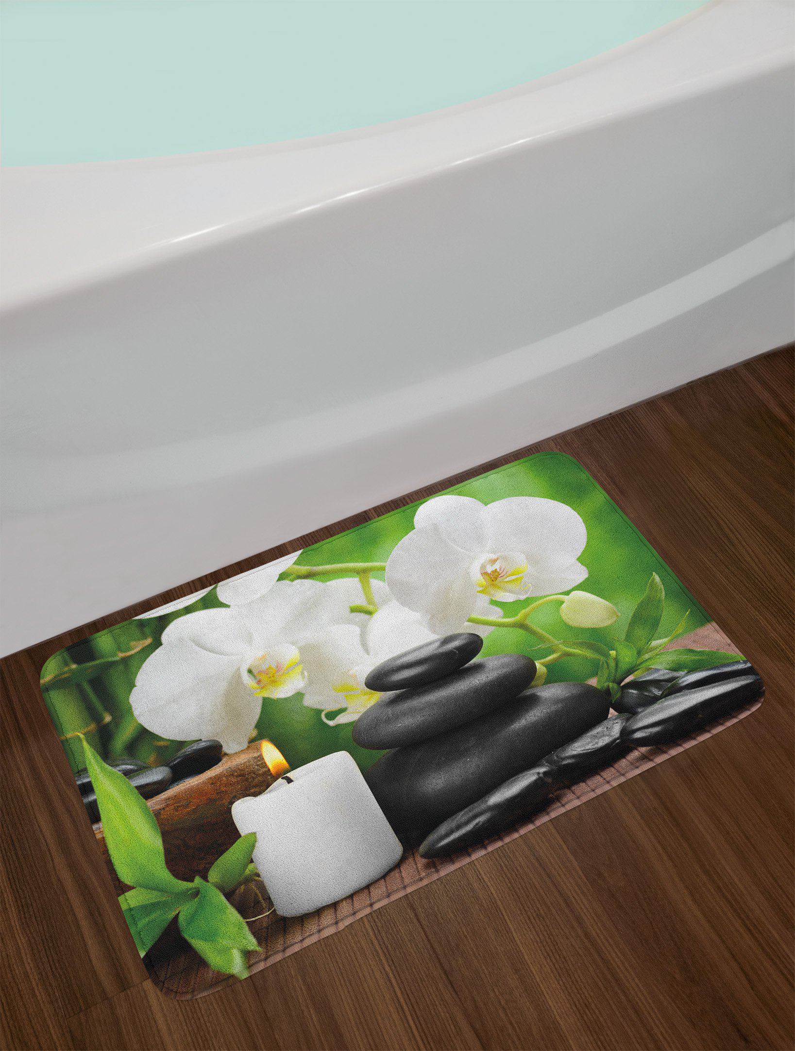 East Urban Home Zen Black White and Green Spa Bath Rug | Wayfair