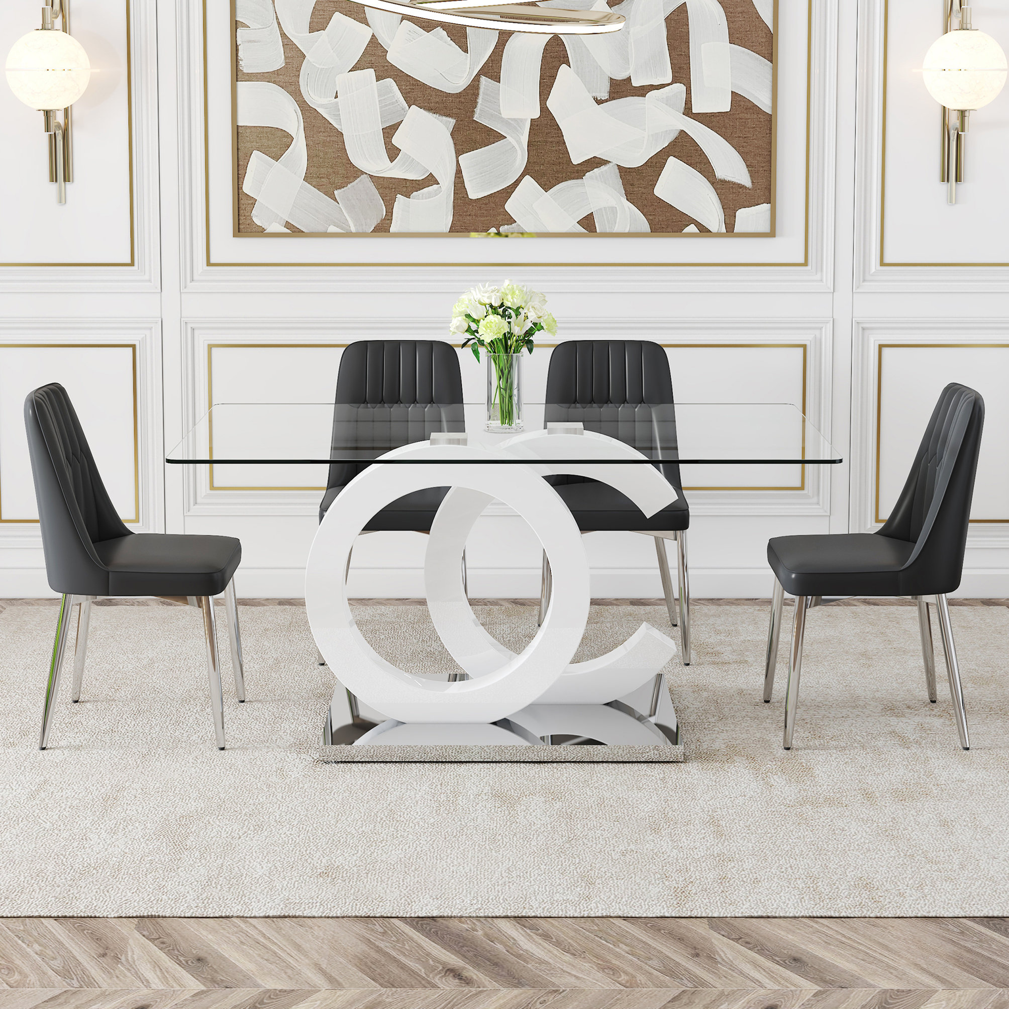 Brayden Studio® Gyllian 1 Table And Chairs Set. Rectangular Tempered ...