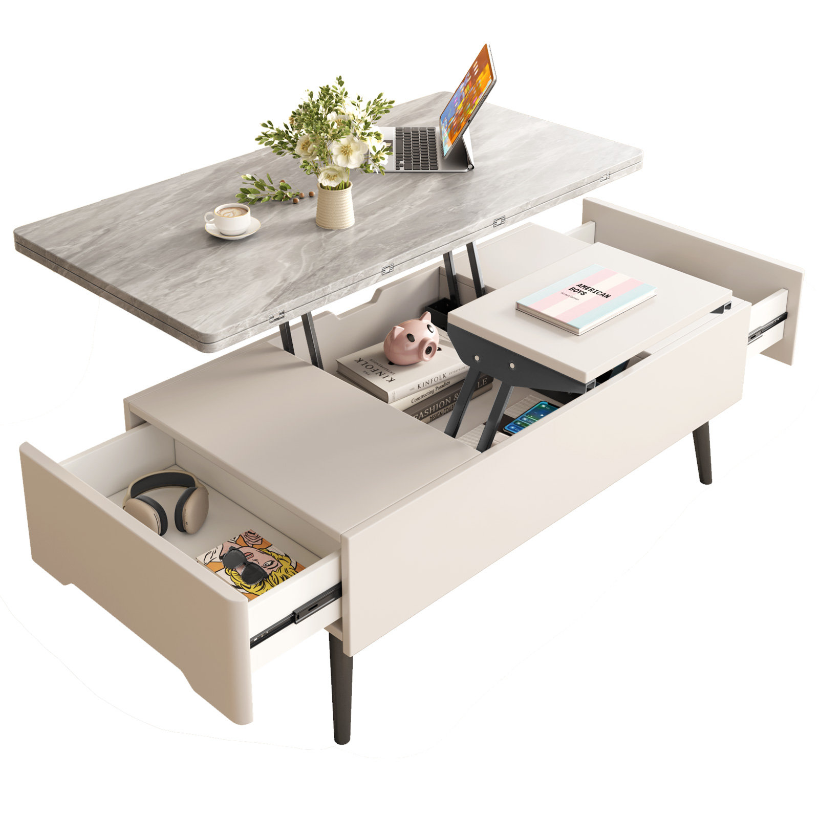 Ivy Bronx Multifunctional Lift Top Coffee Table,Extendable Coffee Table ...
