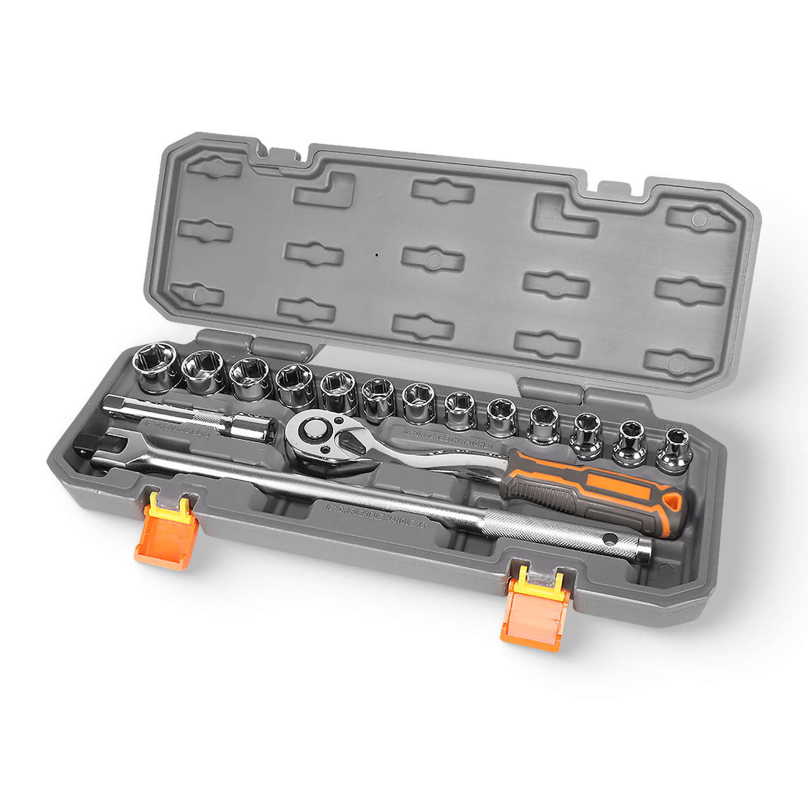 17 Stories 17-Piece 1/2-Inch Drive Socket Set With Hard Blow Mold Case ...