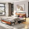 17 Stories Metal Bed Frame With Charging Station, Leather Padded ...