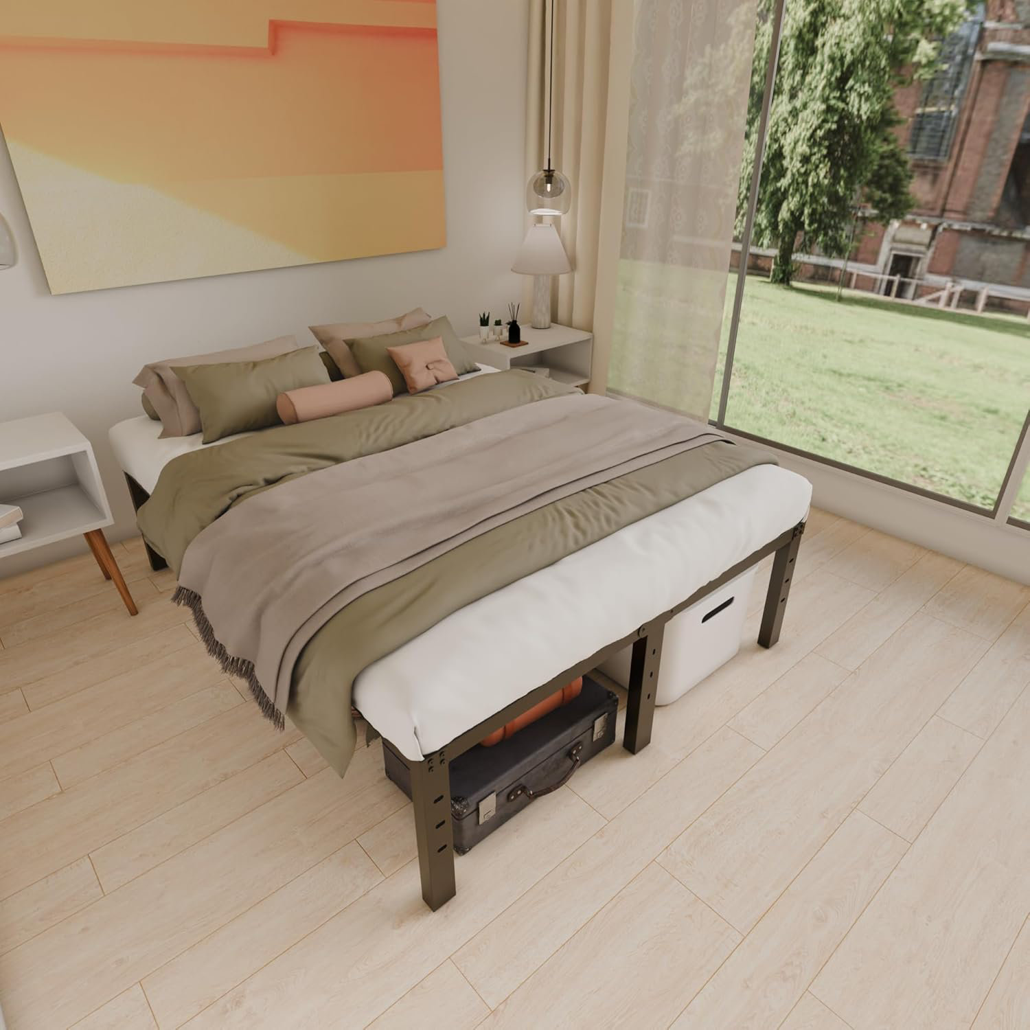 Ebern Designs 14 Inch Metal Bed Frame Queen Size No Box Spring Needed ...