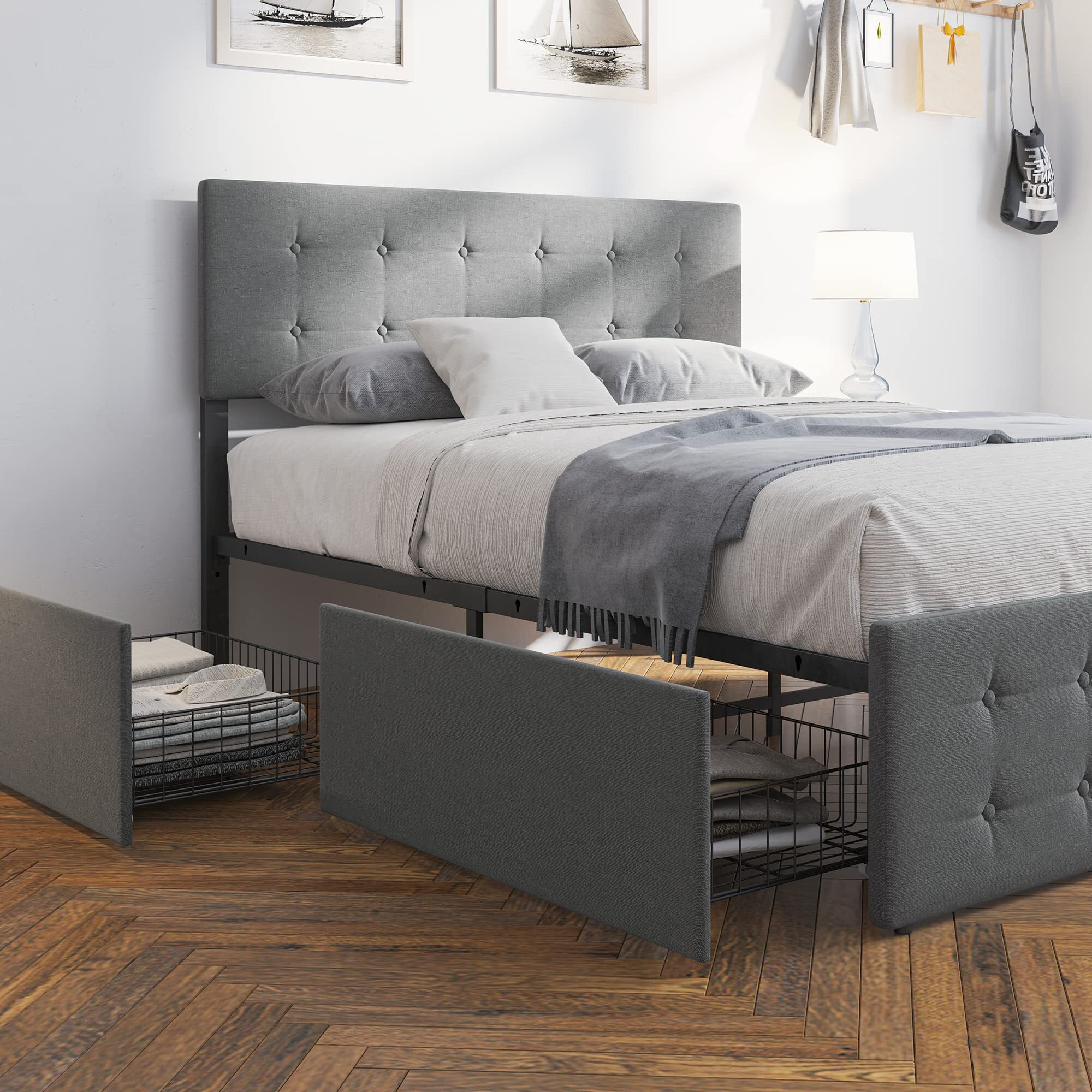 Lark Manor™ Modern Simple Bed Frame With Linen Upholstered Headboard ...