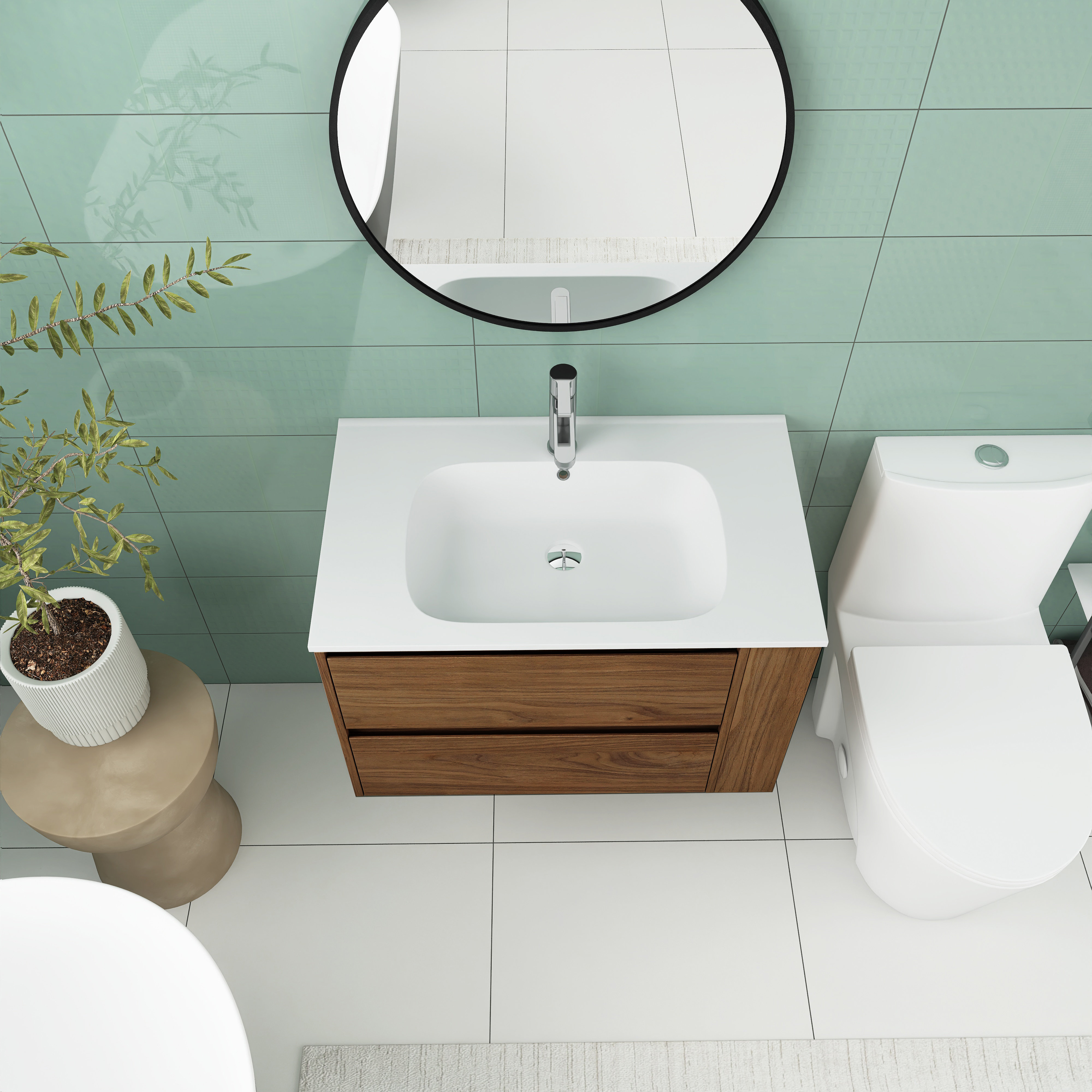 Latitude Run® Meuble-lavabo mural simple 29,7 po avec plateau en résine ...