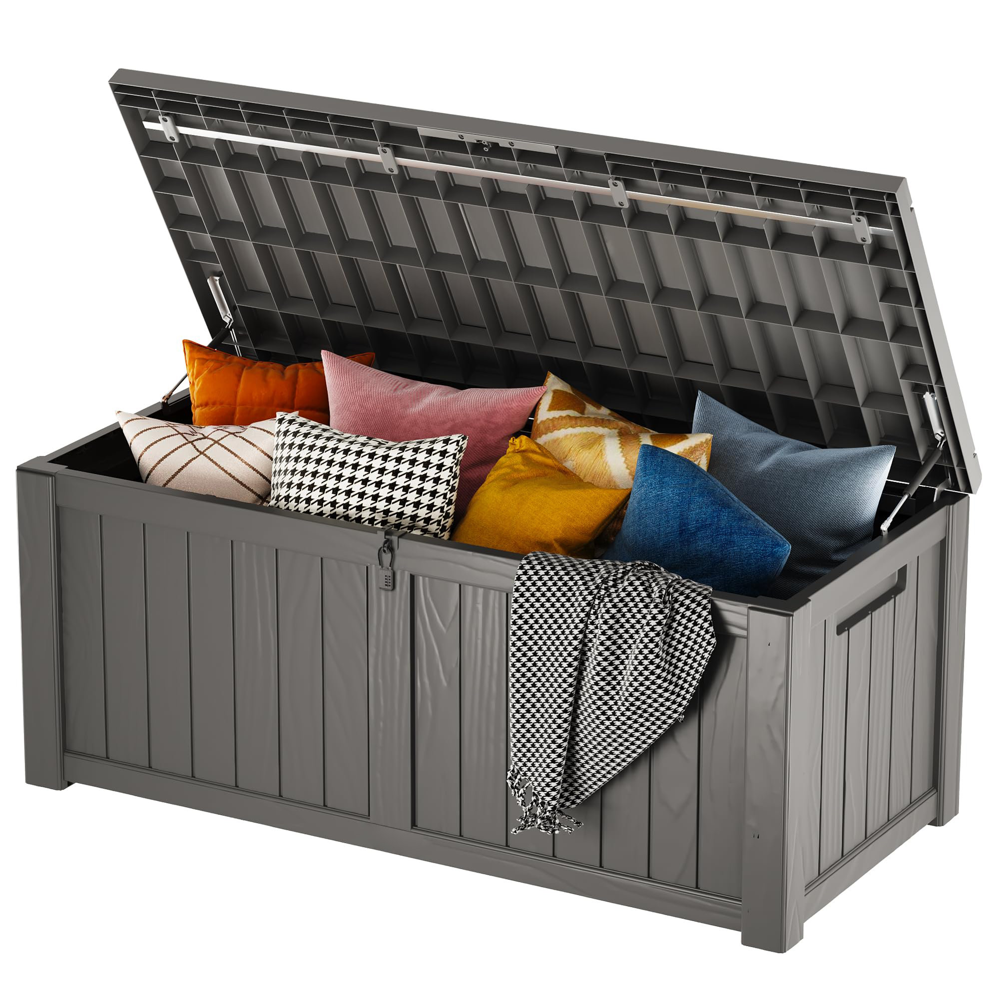 Underyr 120 Gallons Water Resistant Resin Lockable Deck Box with Lock ...