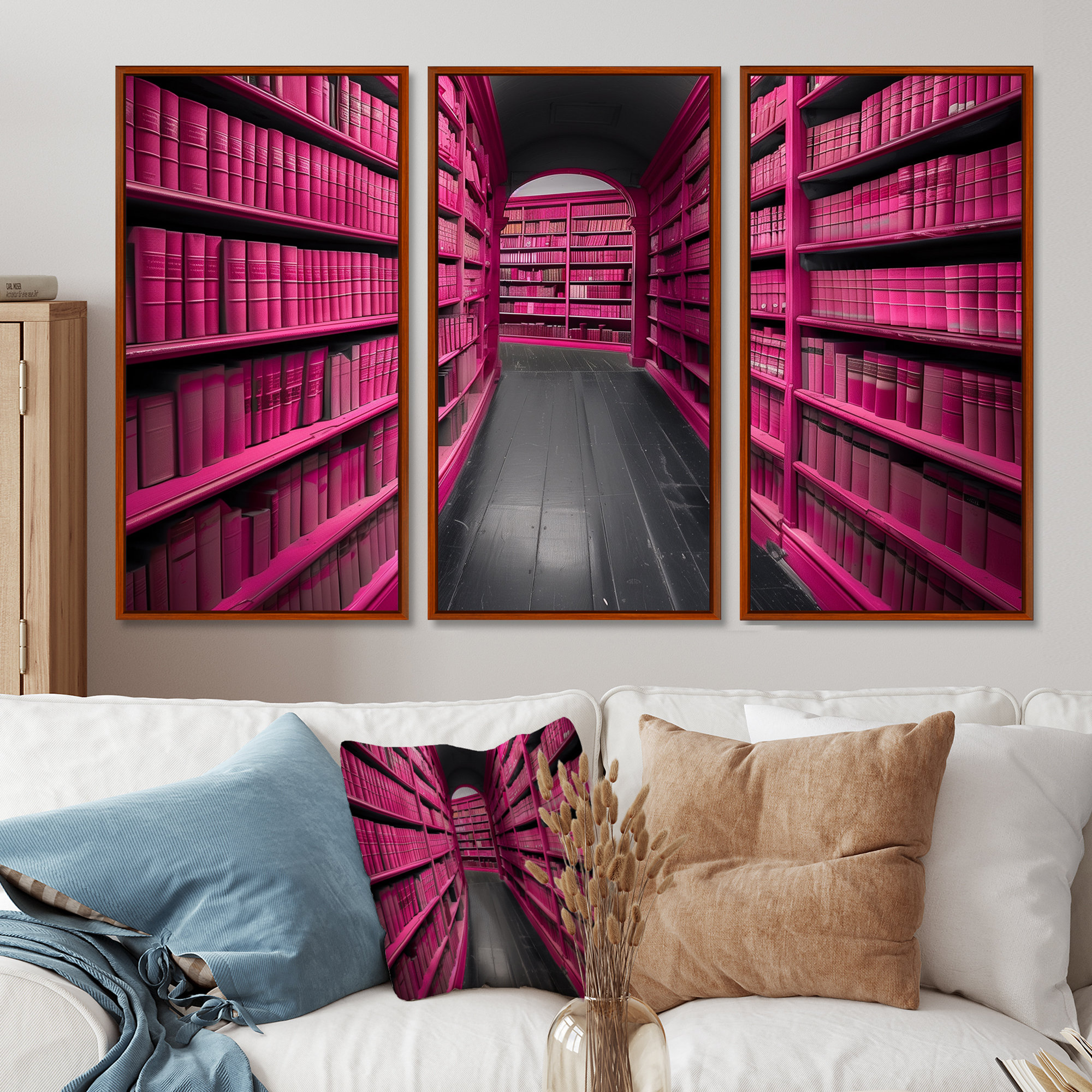 Ebern Designs Pink Grey Library Bookshelf Perspective I - Libraries ...