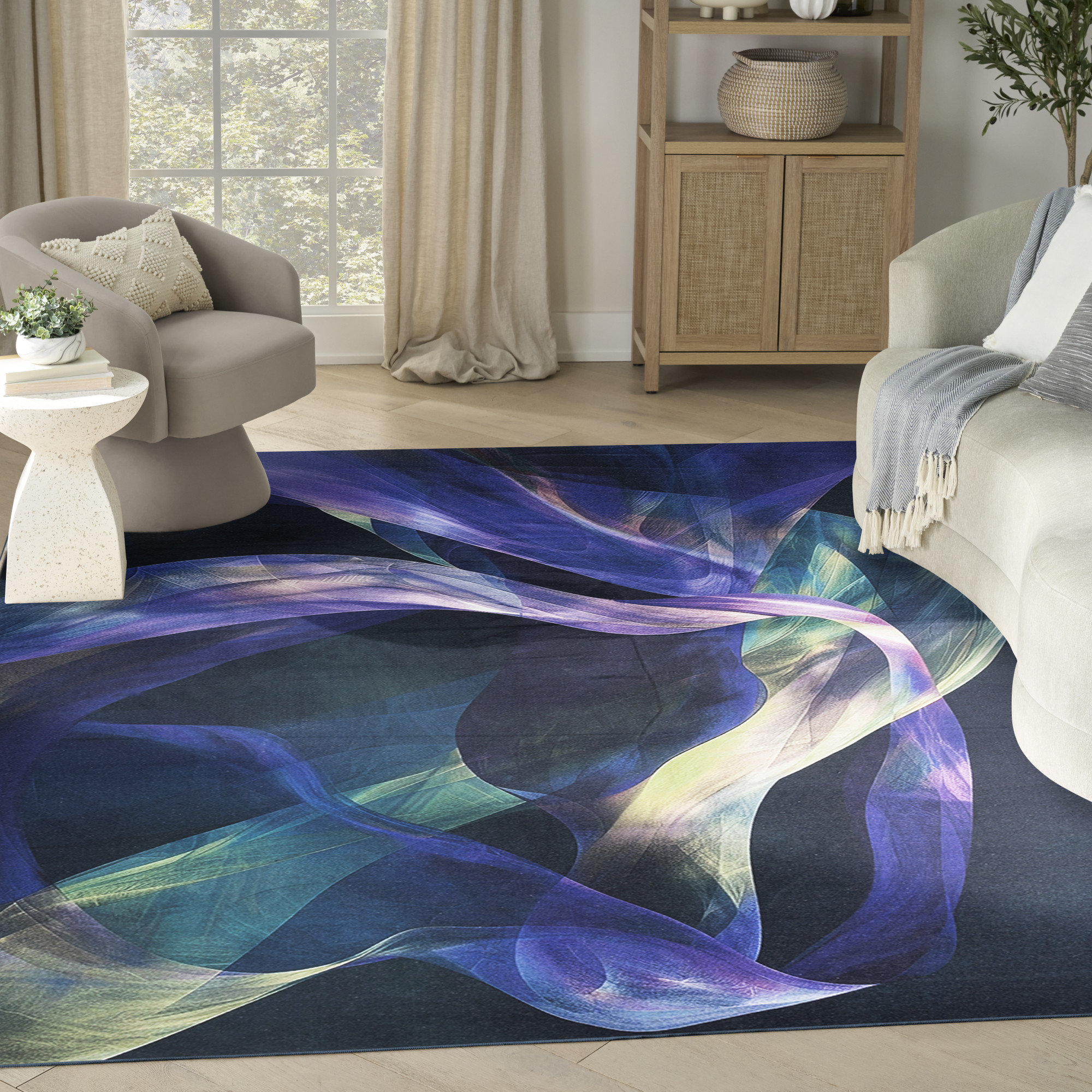 Ivy Bronx Washables Blue Multicolor Modern Indoor Rug & Reviews | Wayfair