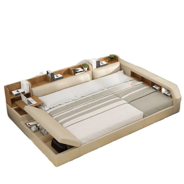 Ebern Designs Genuine Leather Multifunctional Rectangle Bed Frame ...