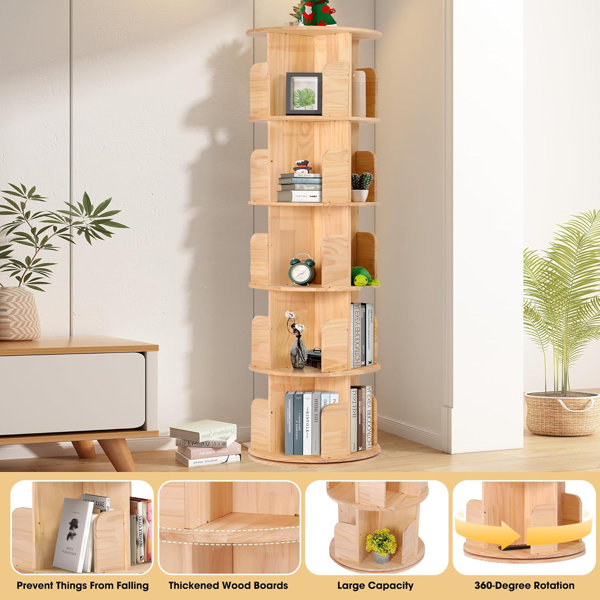 Ebern Designs Stackable Rotating Bookshelf,5 Tier 360°Display Spinning ...