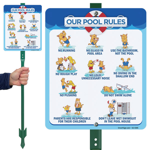 SmartSign Our Pool Rules - No Running, No Glass, No Rough Play, No ...