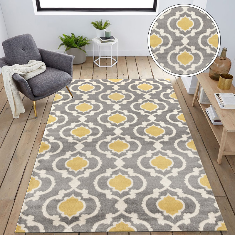 Winston Porter Caritta Geometric Gray/Yellow/Cream Area Rug & Reviews ...