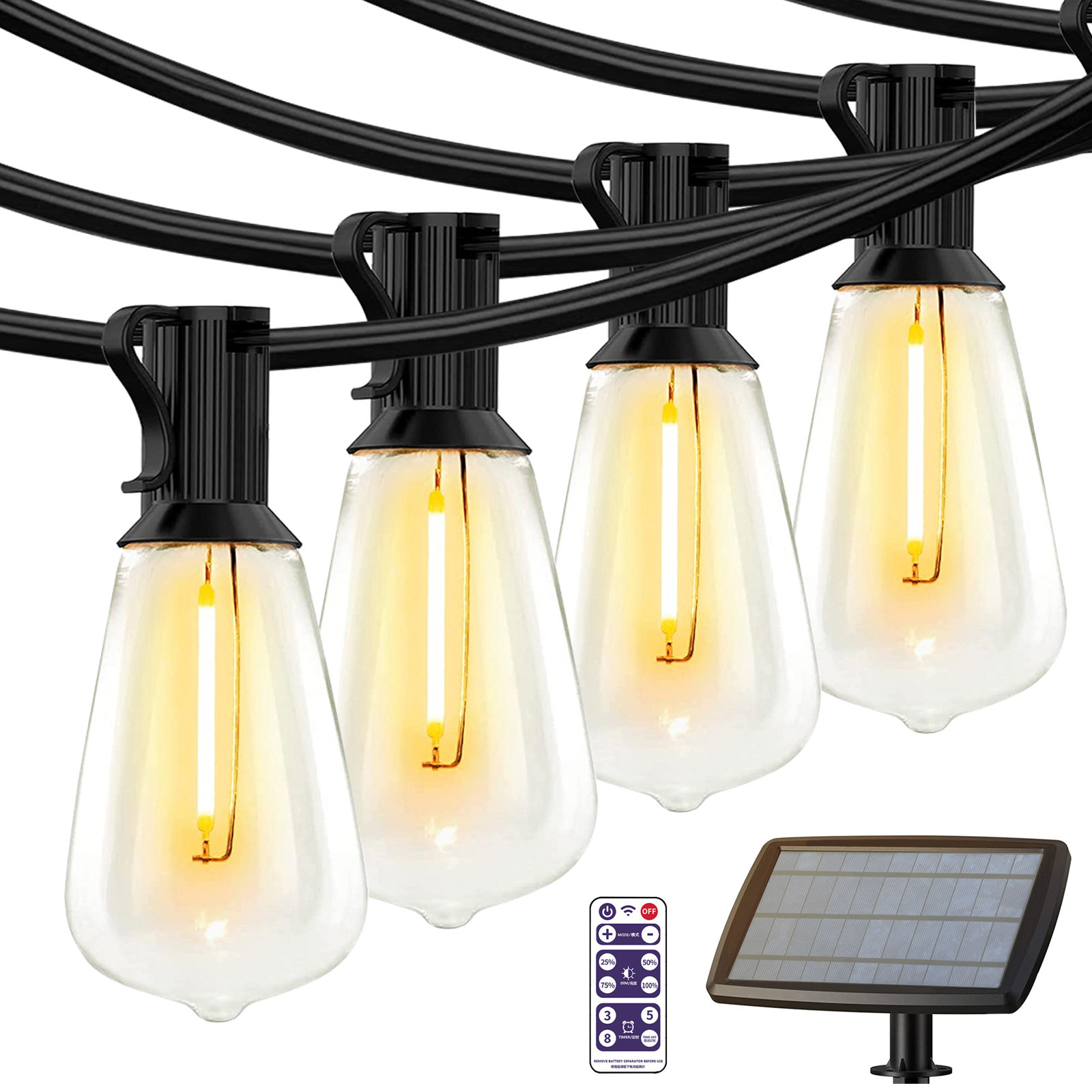 Arlmont & Co. Shenan 33.5' Outdoor LED Solar Powered 30 - Bulb Standard ...