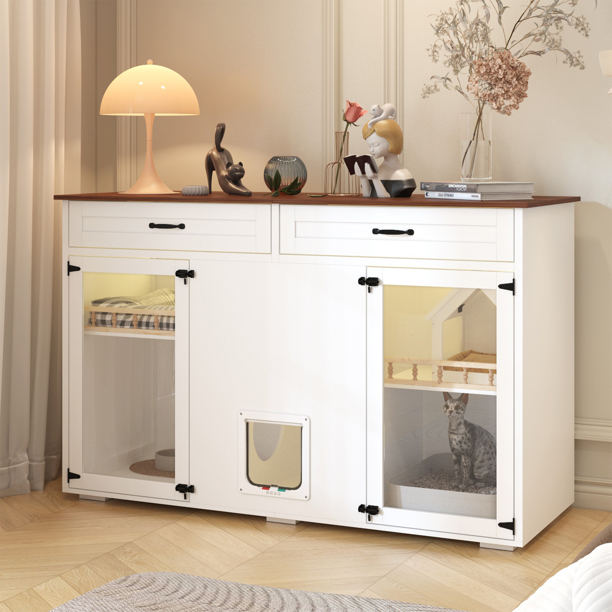 Metaoutdoors 2-In-1 Litter Box Enclosure With Cat Bed And Scratching ...