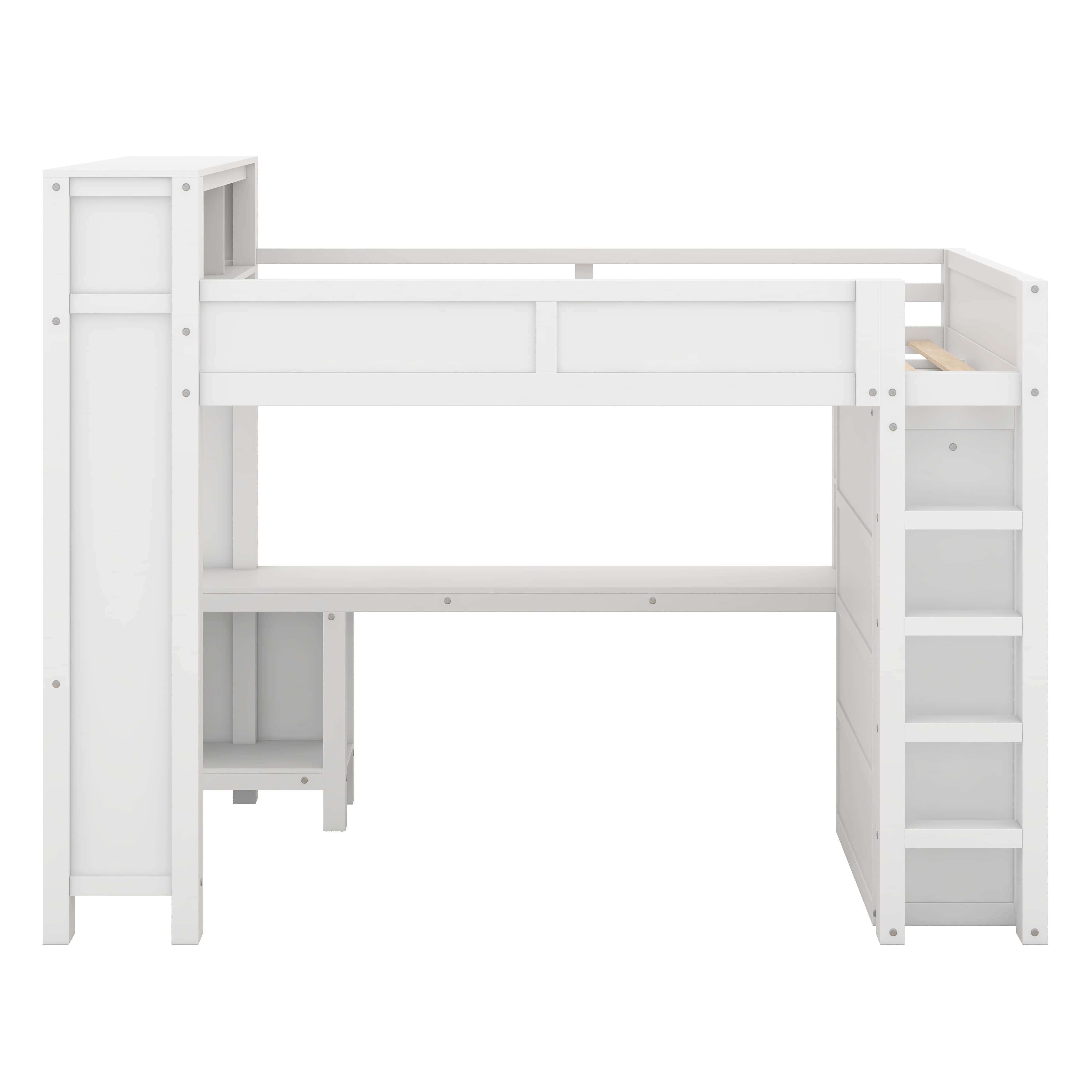Latitude Run® Queen Size Loft Bed With Wardrobe, Wood Loft Bed With ...