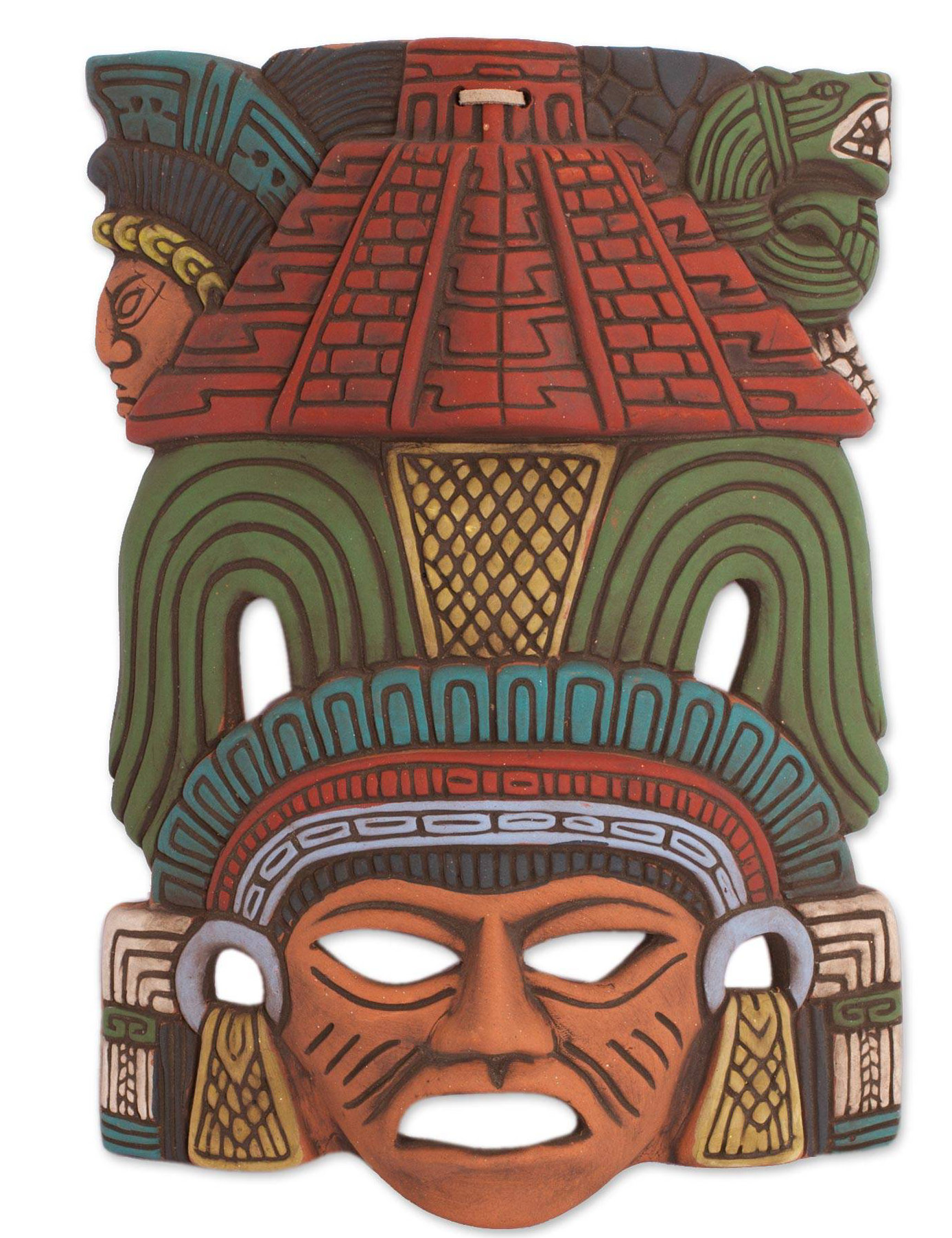 World Menagerie Muskingum Handmade Mayan Pyramid Ceramic Mask Sculpture ...