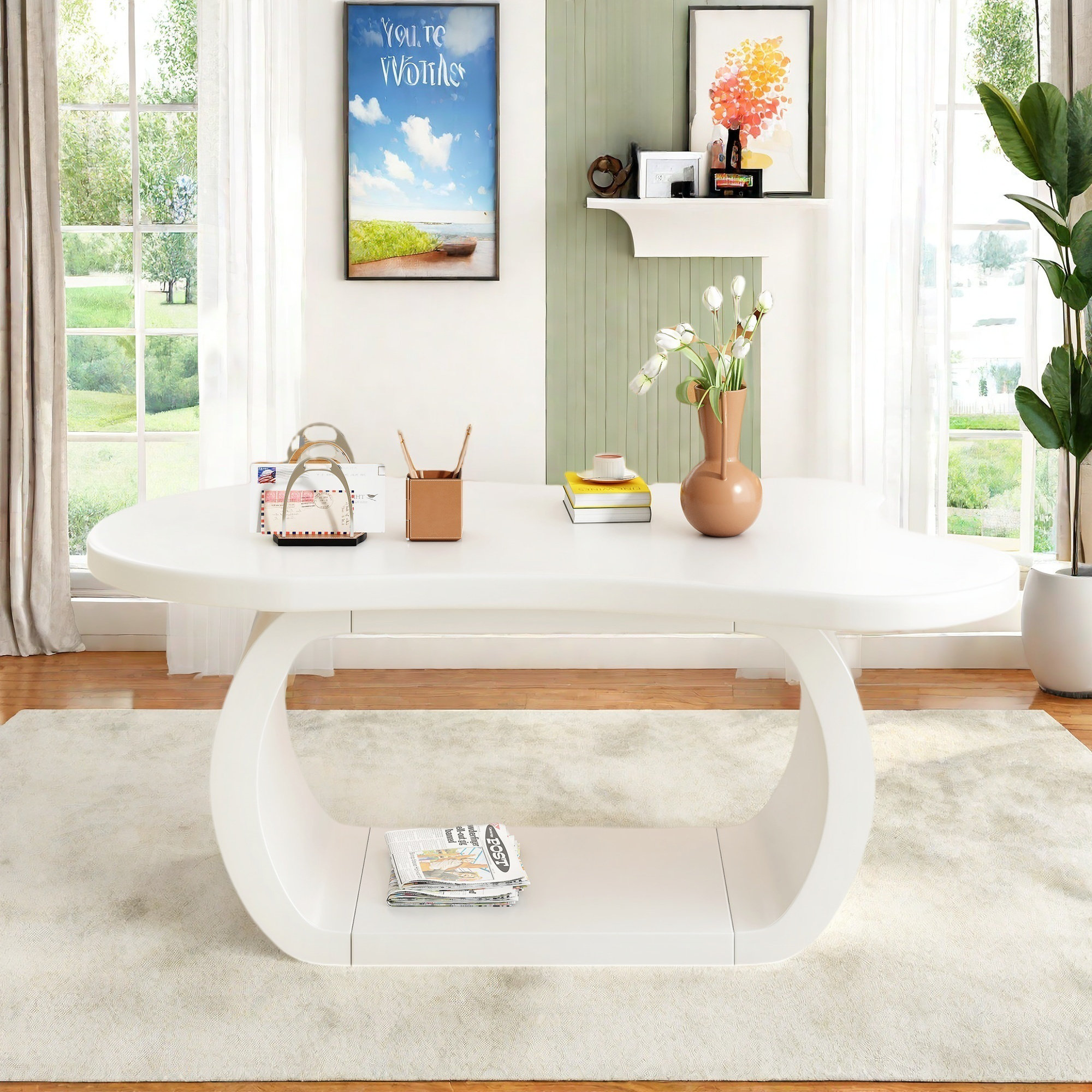 Latitude Run® Modern Cloud Coffee Table With Curved Legs And Irregular ...