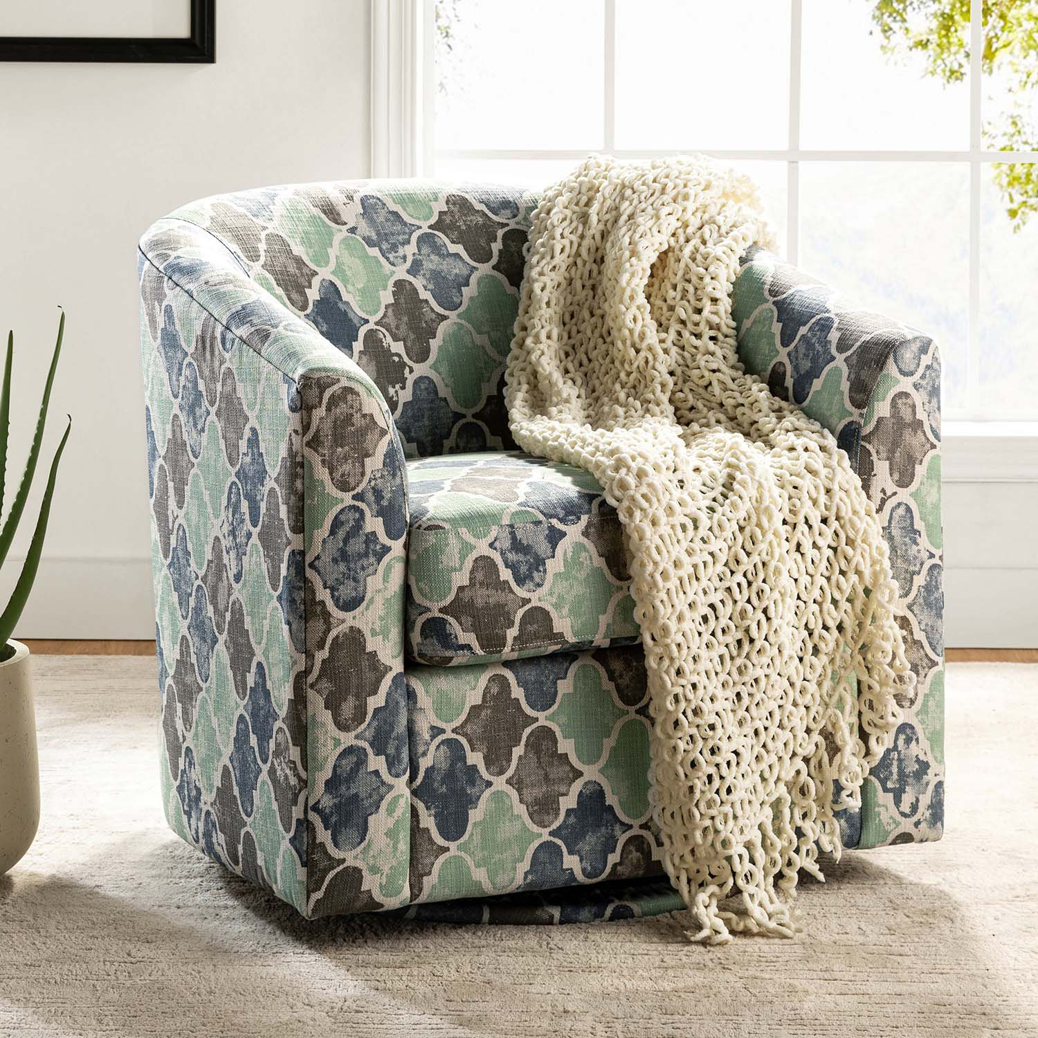 ARTFUL LIVING DESIGN Freudberg 30.5 Inch Inch Wide Swivel Barrel Chair ...