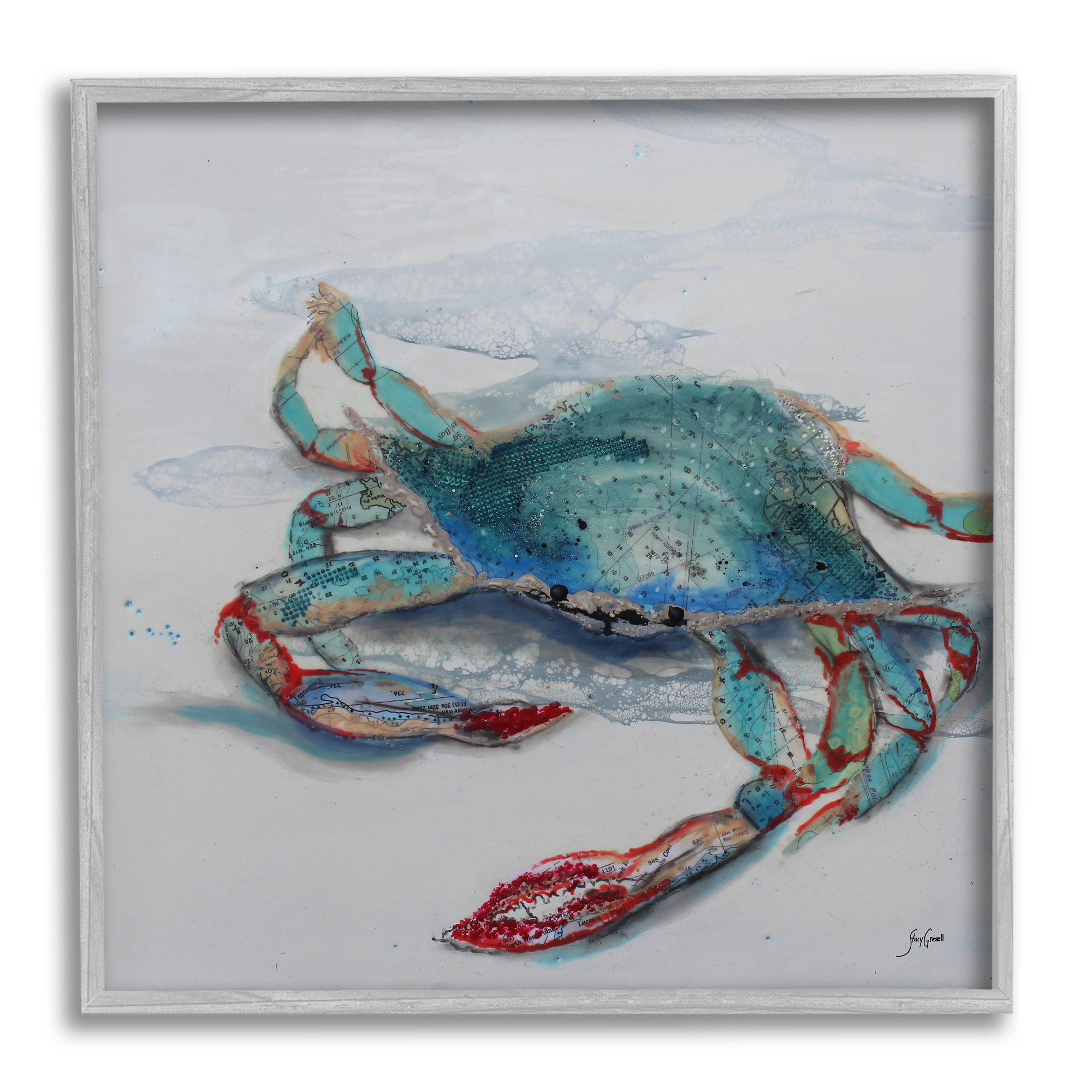 Highland Dunes Blue Crab Abstract Patterns Framed Giclee Art Design By ...