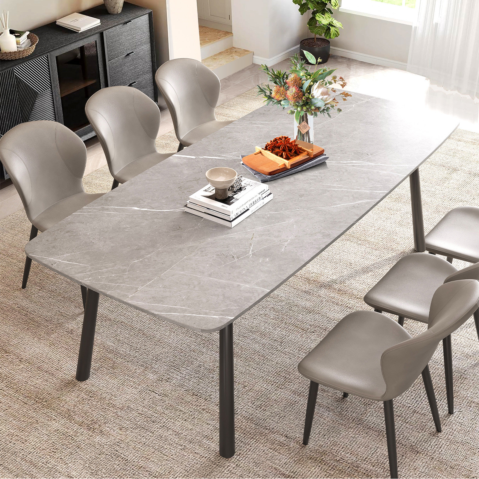 George Oliver 70.9'' Contemporary Dining Table Set, Faux Marble Dining ...