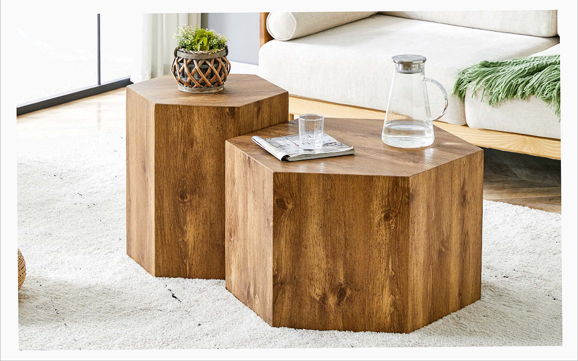 Latitude Run® Modern Minimalist Set of Two Hexagonal Wood-Grain MDF ...