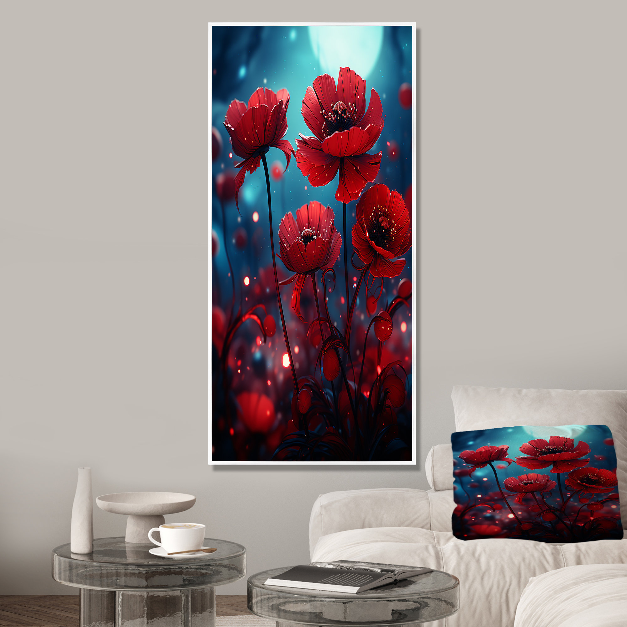 Lark Manor™ Ruby Red Poppy Moonlight - Poppies Wall Art | Wayfair