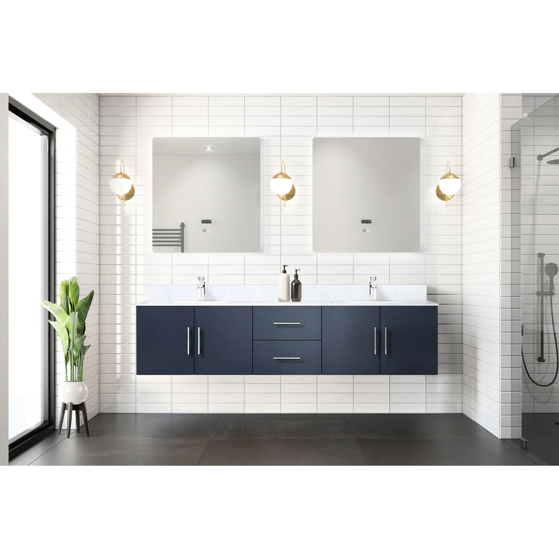 Orren Ellis Navy Blue Double Bath Vanity With Marble Countertop - Solid ...