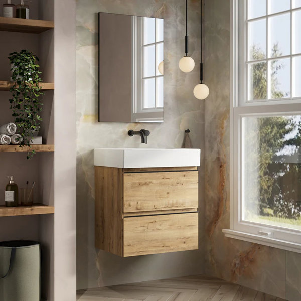 Latitude Run Bethene 600mm Ostippo Oak Wall Hung Vanity Unit With Lira ...