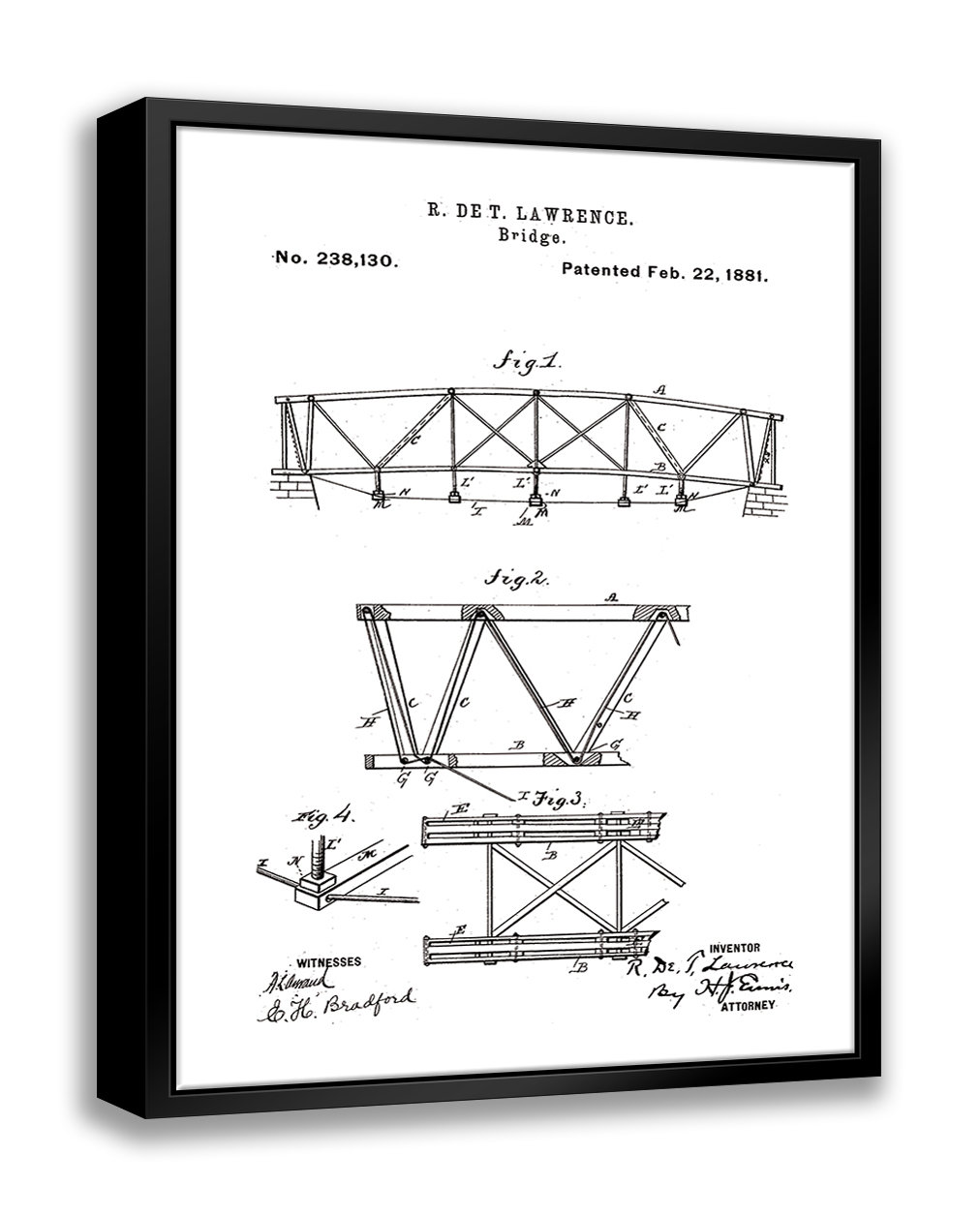 ATX Art Group LLC Bridge Patent - Floater Frame Print on Canvas | Wayfair