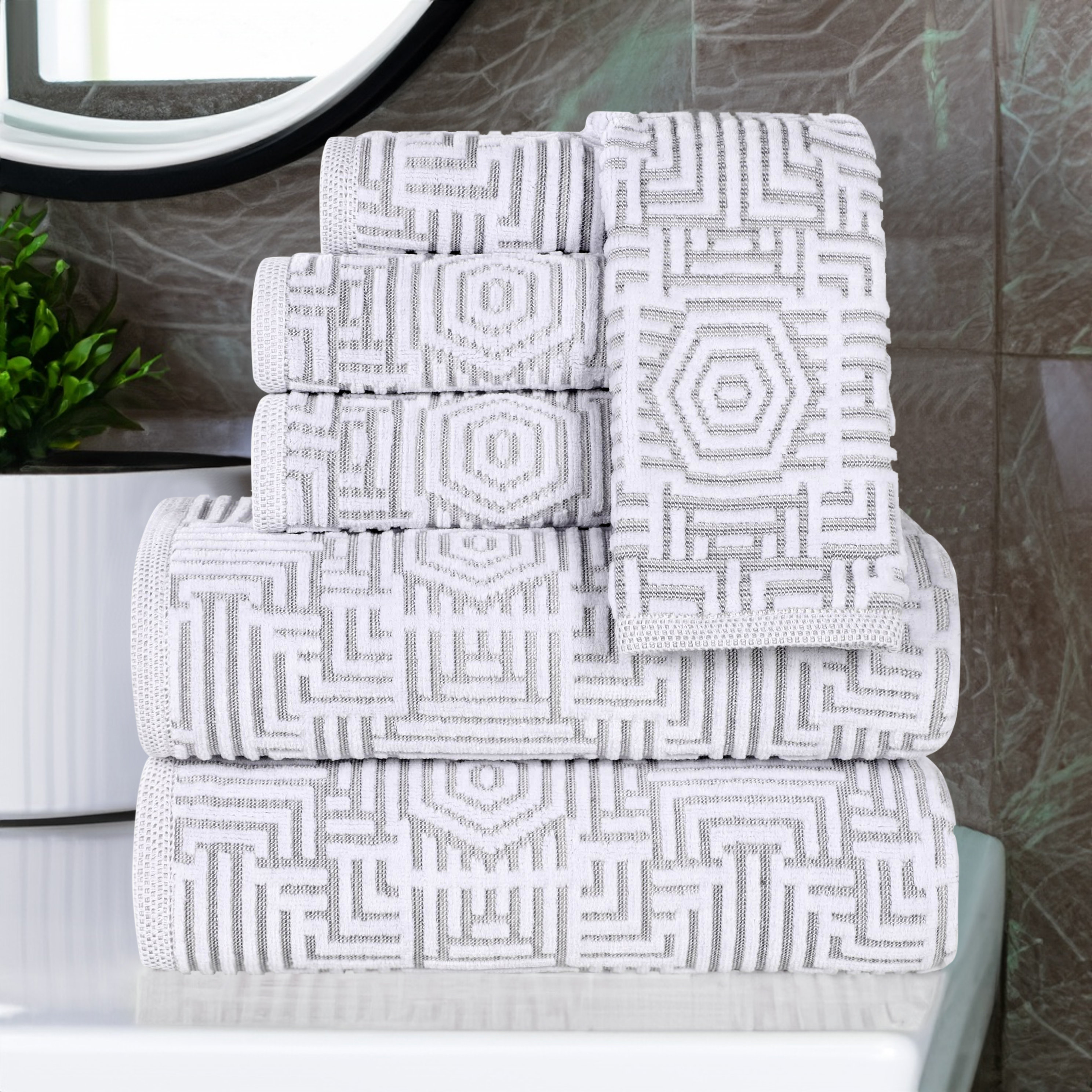 Latitude Run® Cotton Modern Geometric Jacquard Soft Highly-Absorbent ...