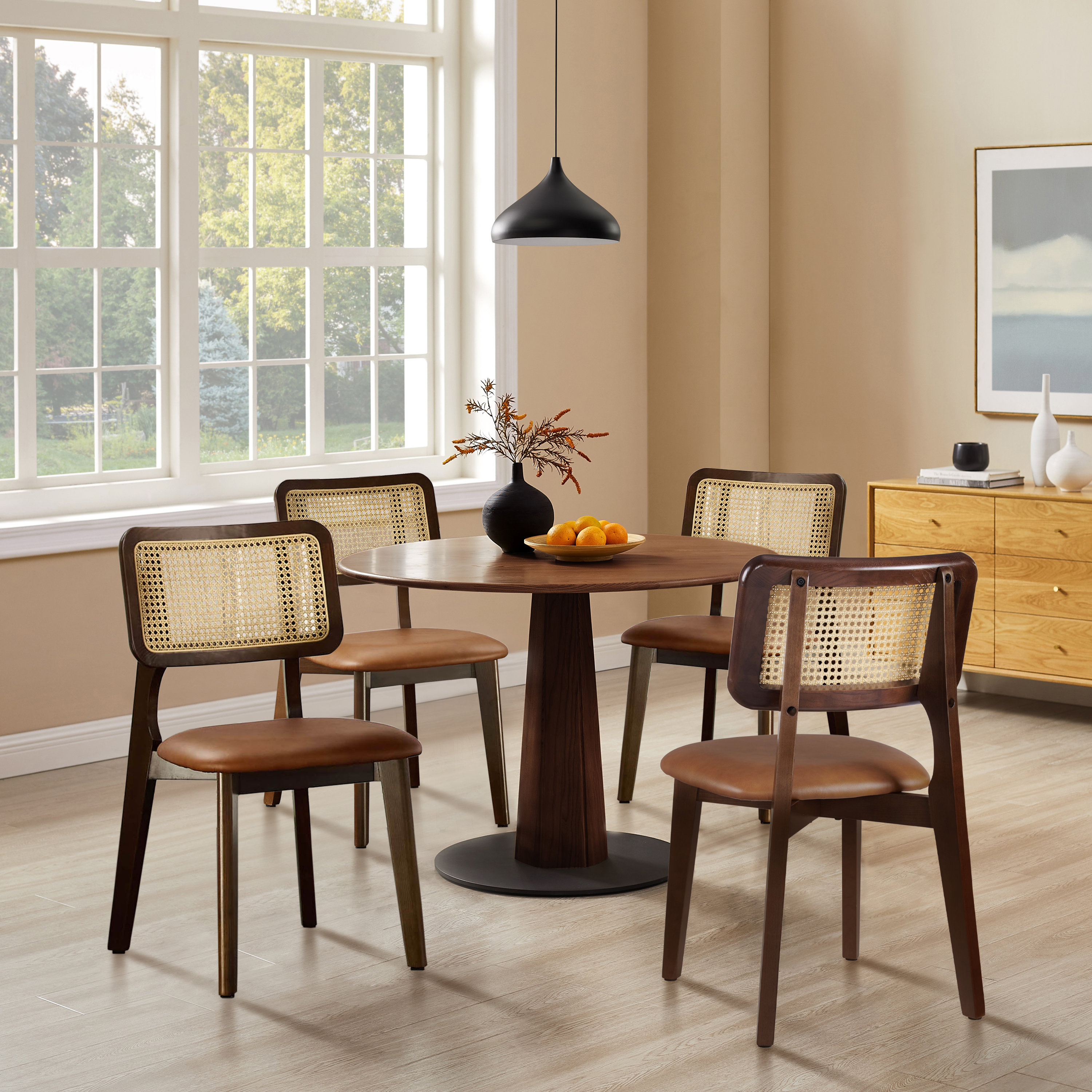 Corrigan Studio® 17.3'' Wide Leather Dining Chiars With Cane Rattan ...