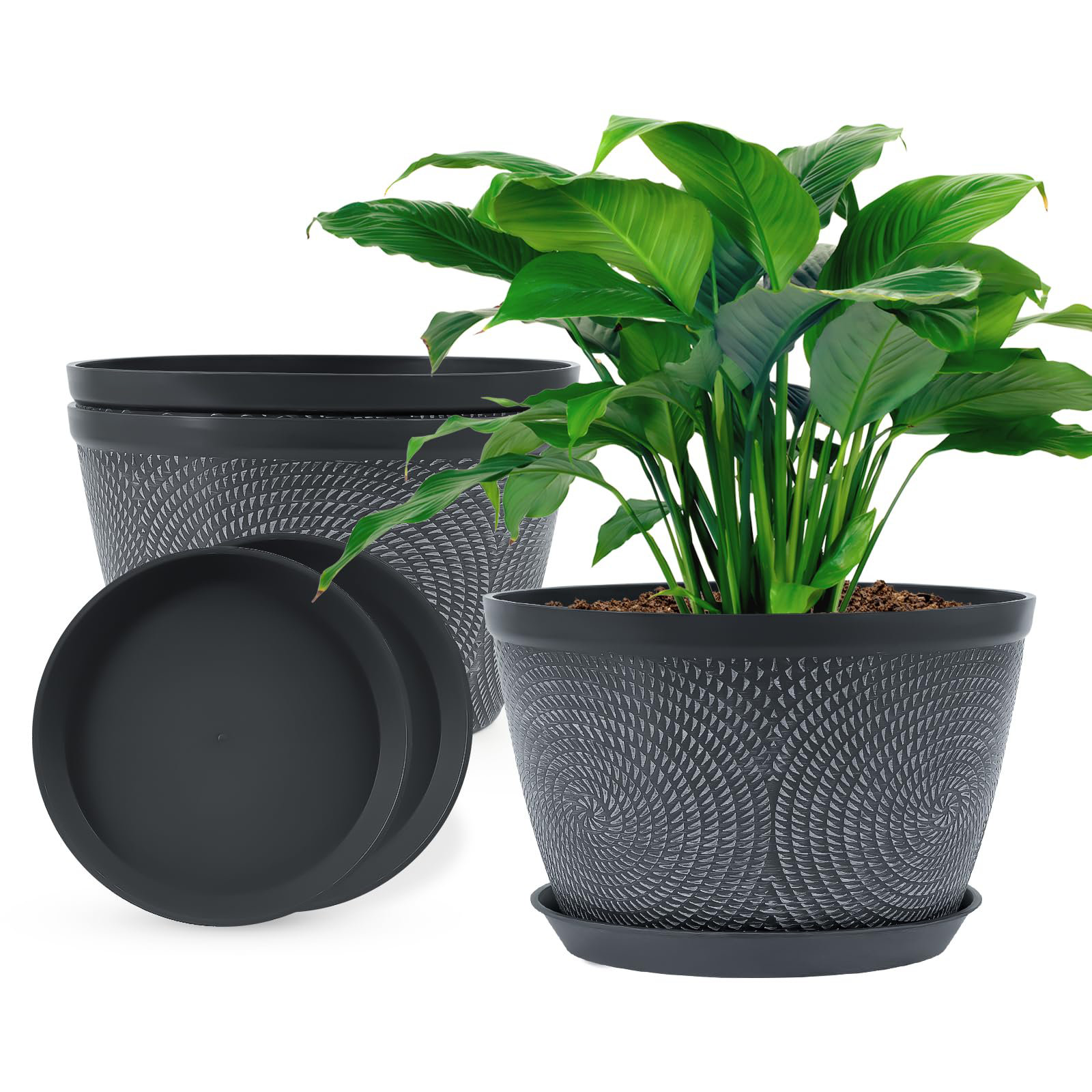 Latitude Run® Gray Plastic Planter Pots - Modern Design, Weather ...
