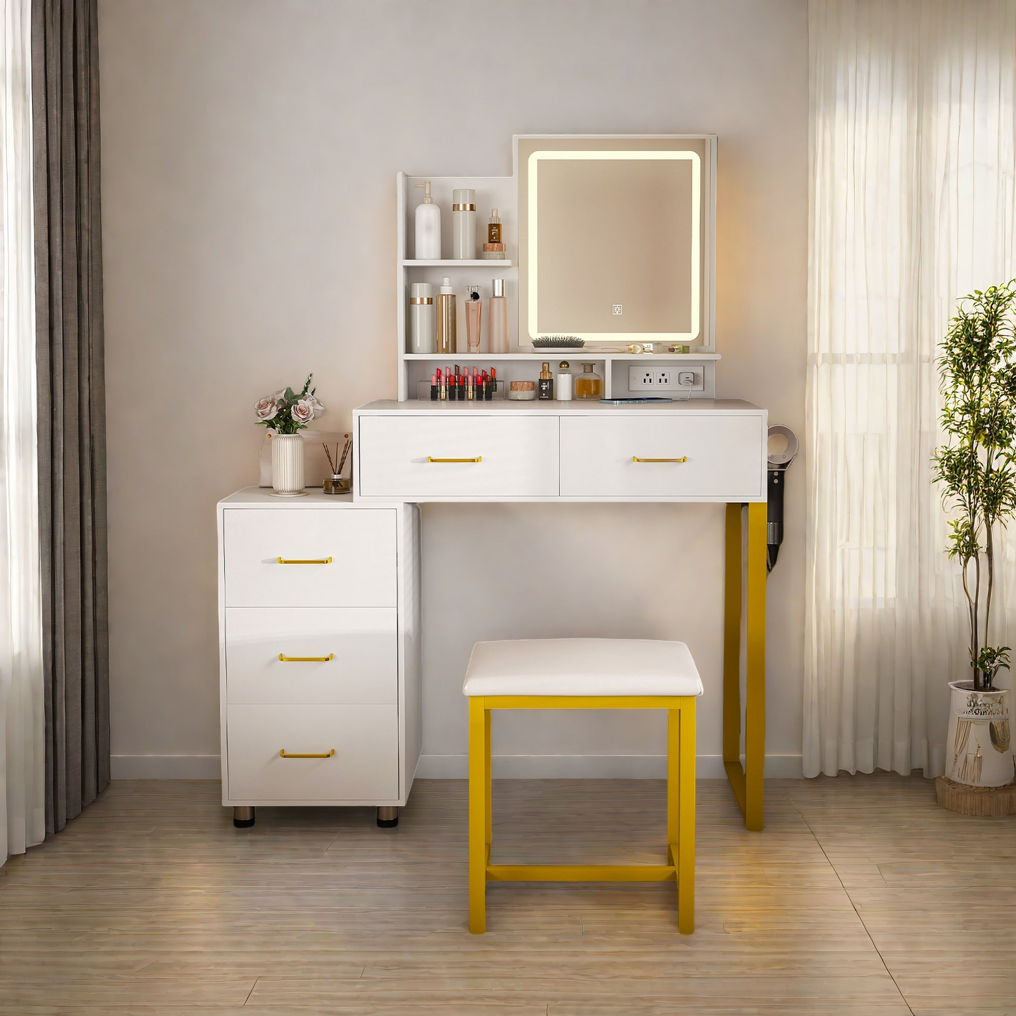 FAR AND NEAR Makeup Vanity With LED Lights&3 Color And Power Outlet ...