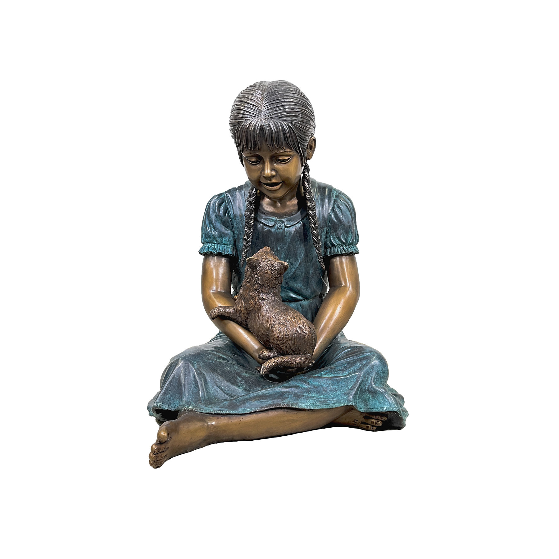 Metropolitan Galleries Bronze Young Girl with Cat Statue | Wayfair
