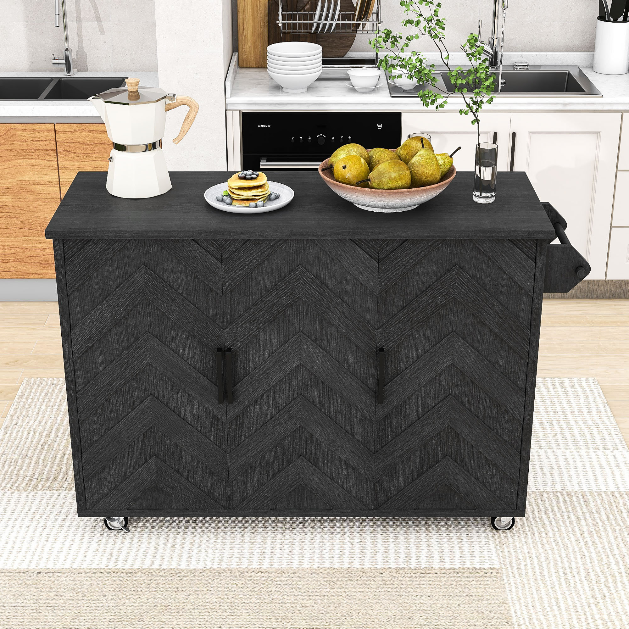 Lark Manor™ 51" Vintage Rolling Kitchen Island with 3D Wave Stripes ...