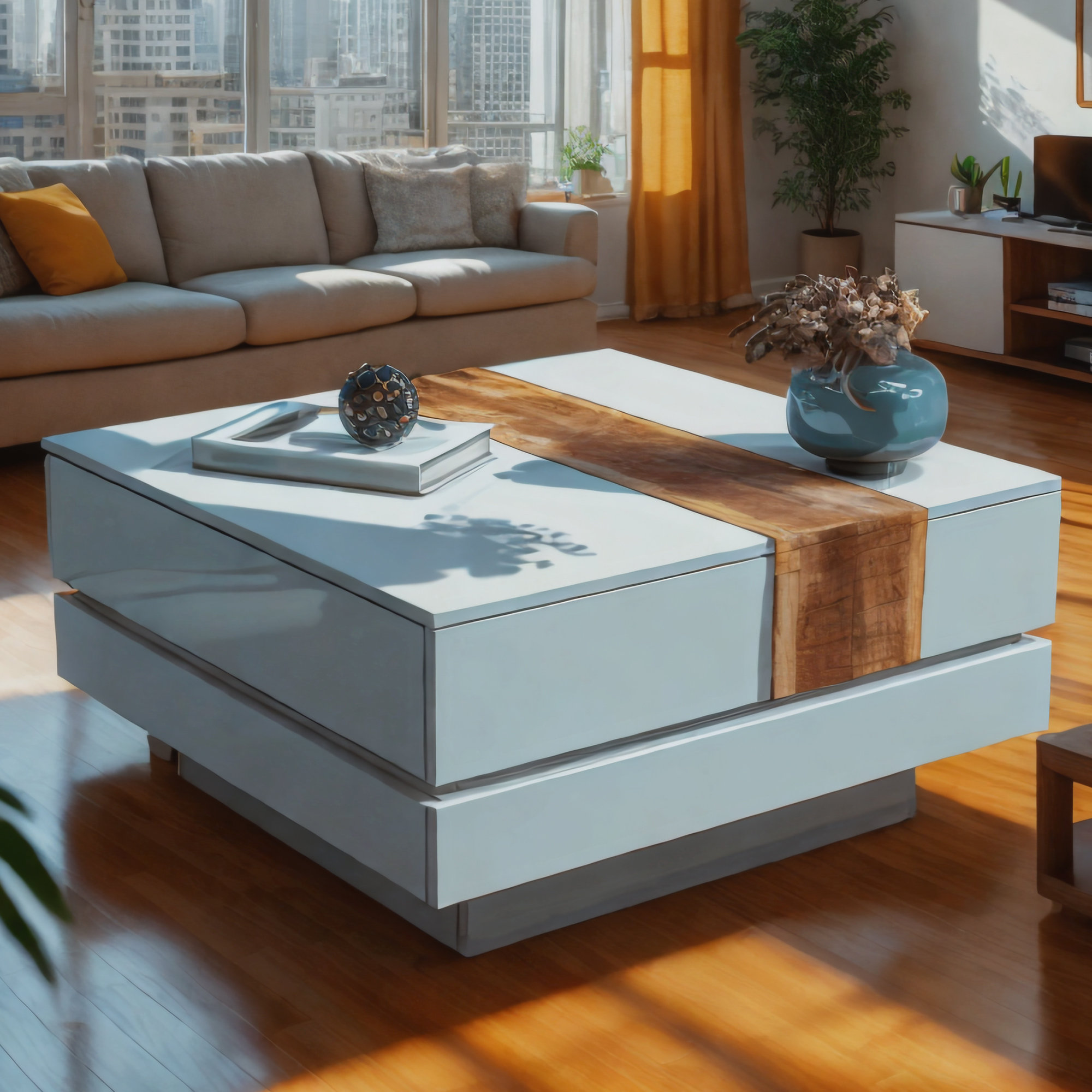 Ivy Bronx Square Coffee Table With Sliding Tabletop, High Gloss Center ...