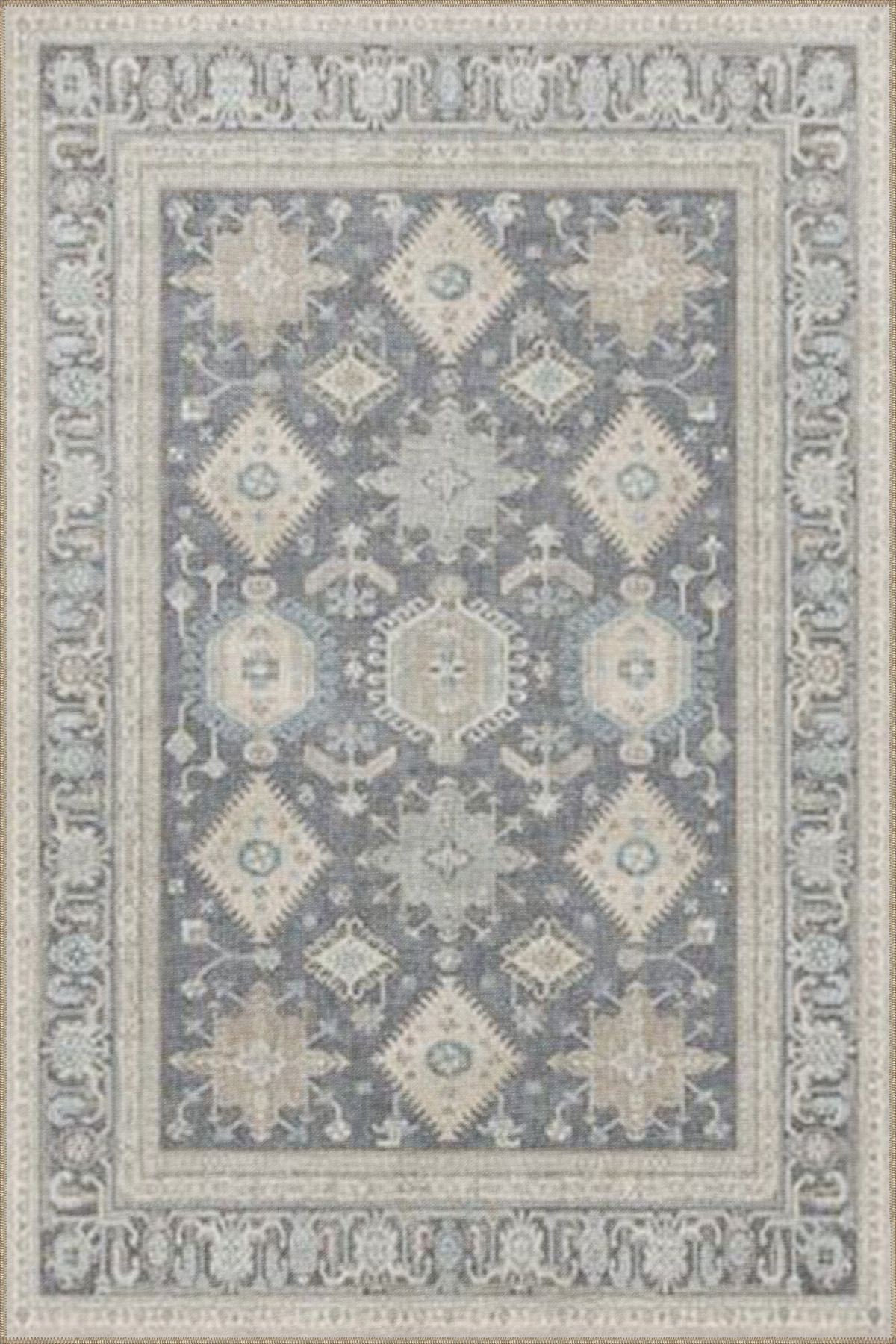 Bungalow Rose Machine Washable Diamond Patterned Anthracite Traditional ...