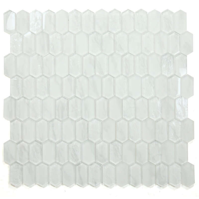 Abolos White 12 in. x 12 in. Glossy Matte Mixed Picket Glass Brick ...