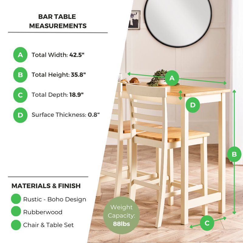 East Urban Home Montay Solid Wood Kitchen Breakfast Bar Table Set with ...