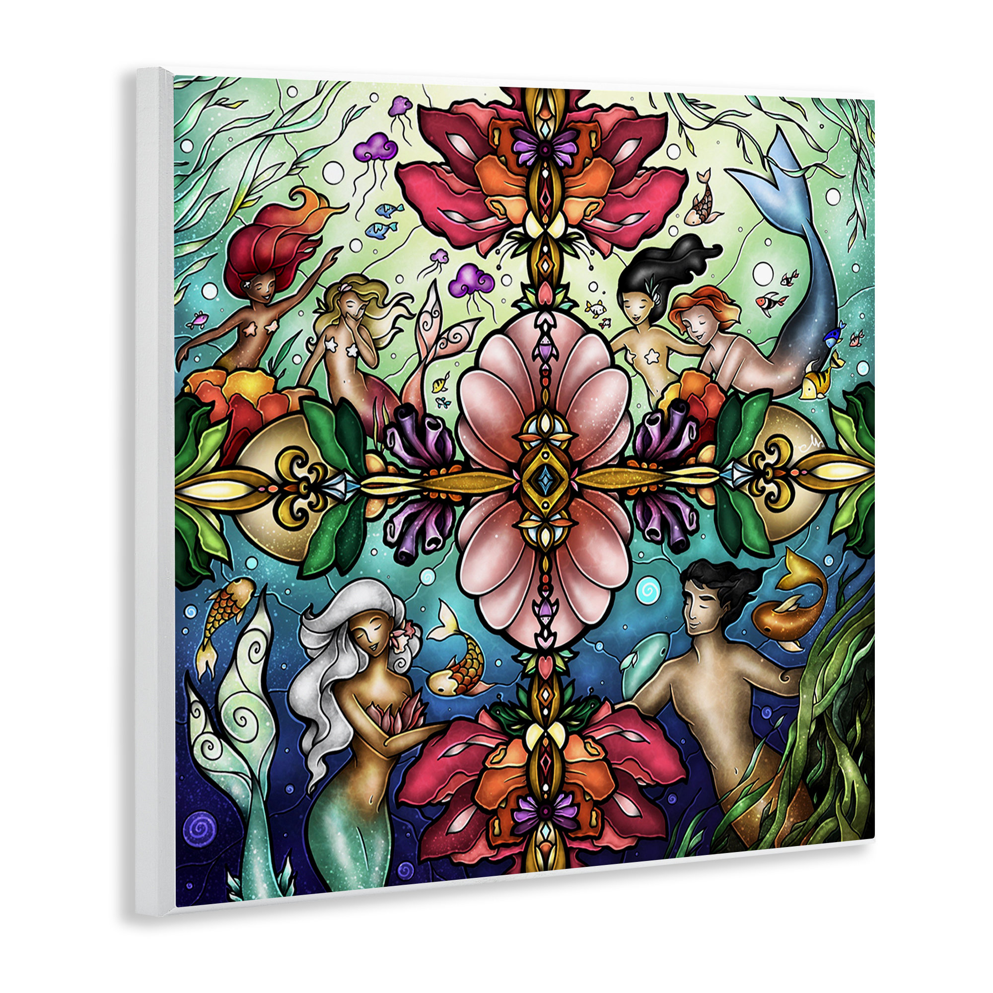 Dakota Fields Detailed Stain Glass Style Mermaids Wall Plaque, design ...