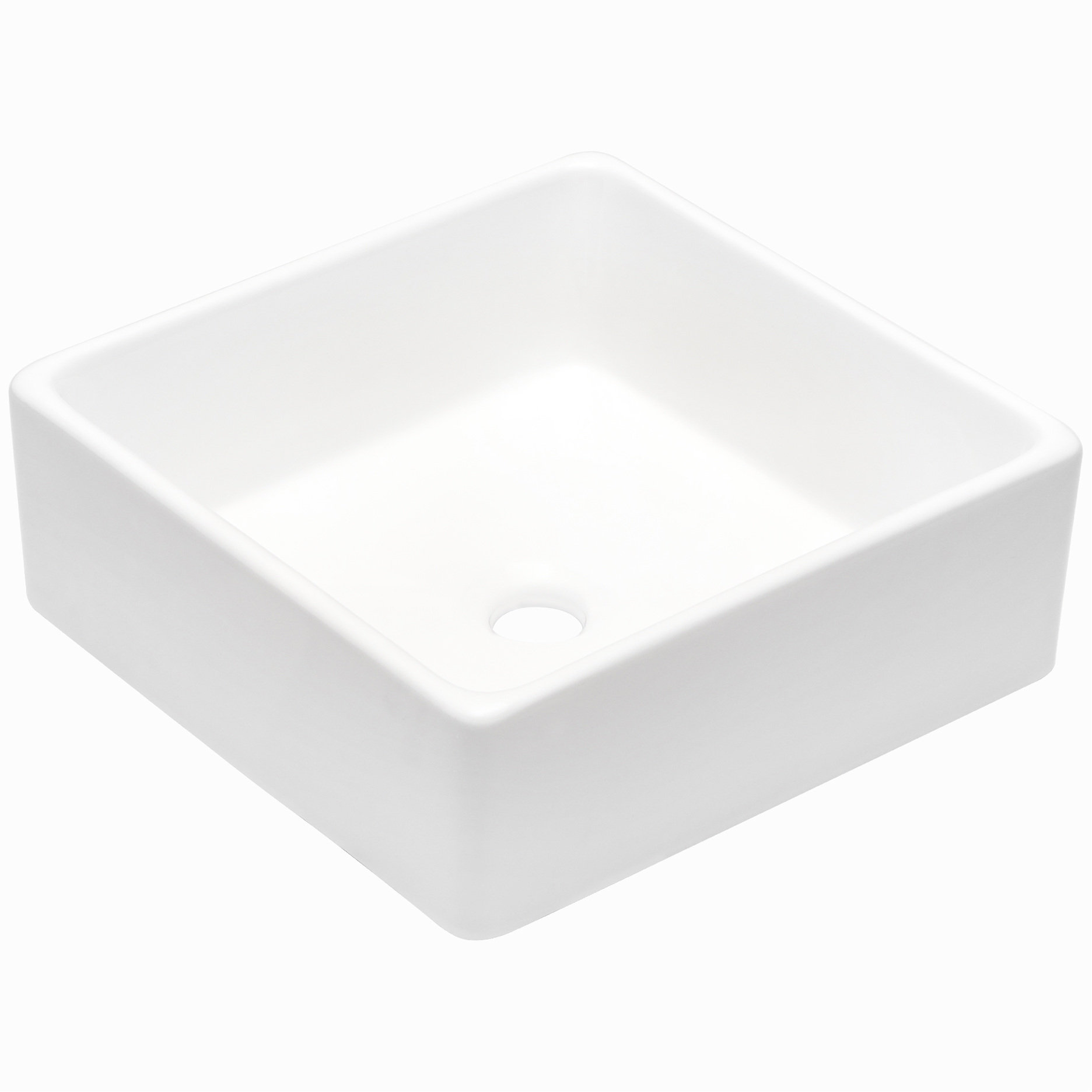 Ebern Designs White Square Ceramic Vessel Sink For Bathroom - 15x15x5.5 ...