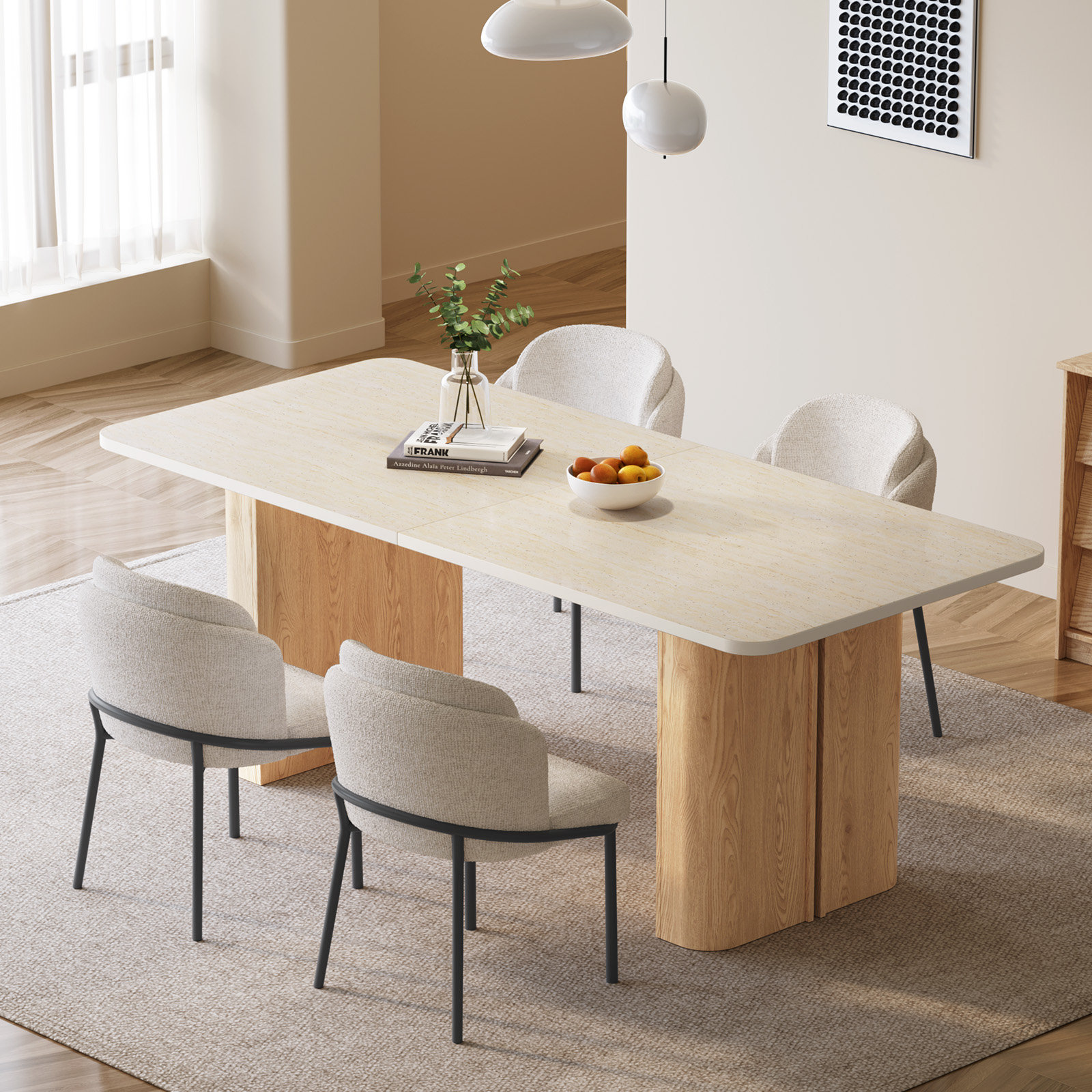 Latitude Run® Light Whitewashed Wood Dining Table Set Natural Wood ...