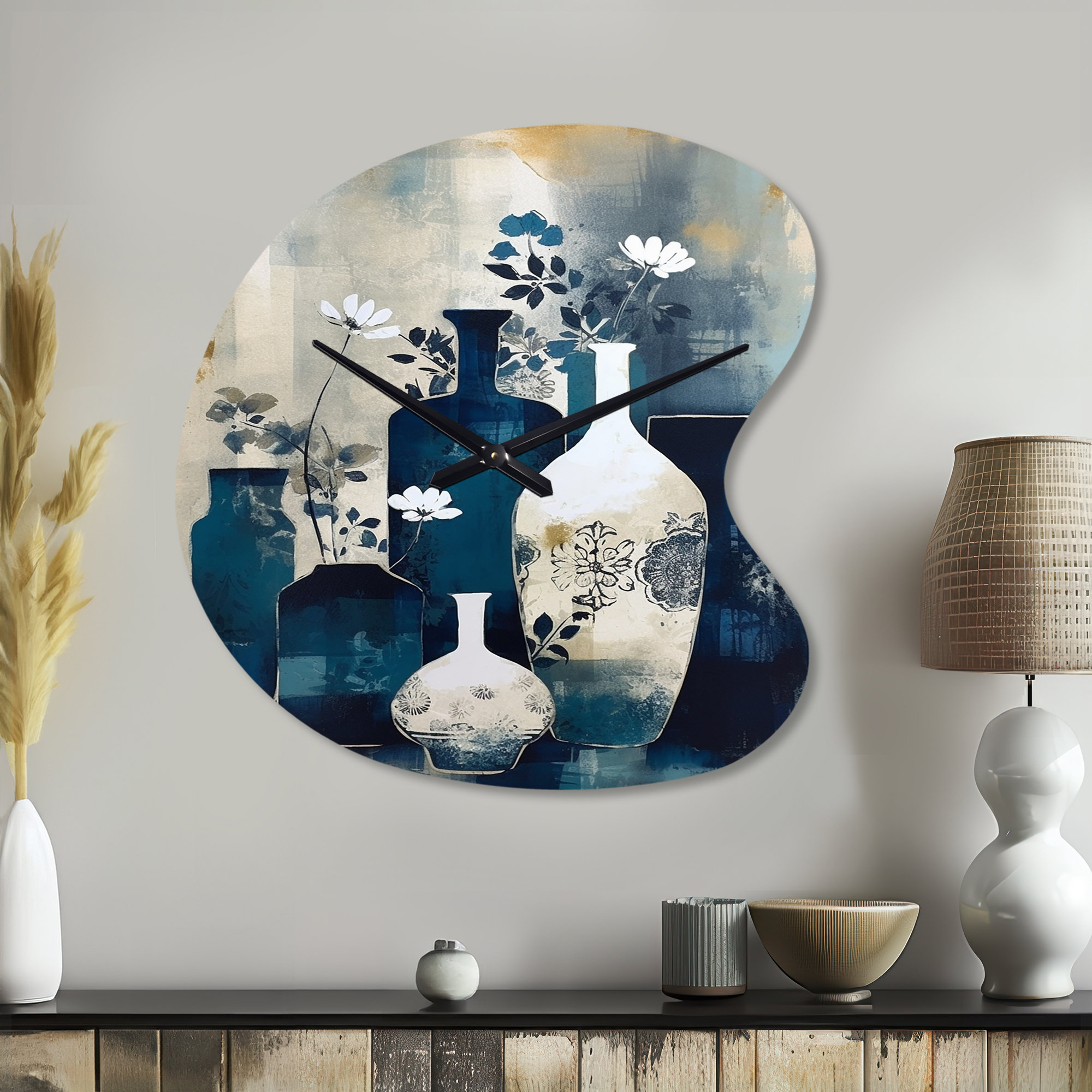 Design Art Blue And Cream Whimsical Clay Vase II - Boho Pottery ...