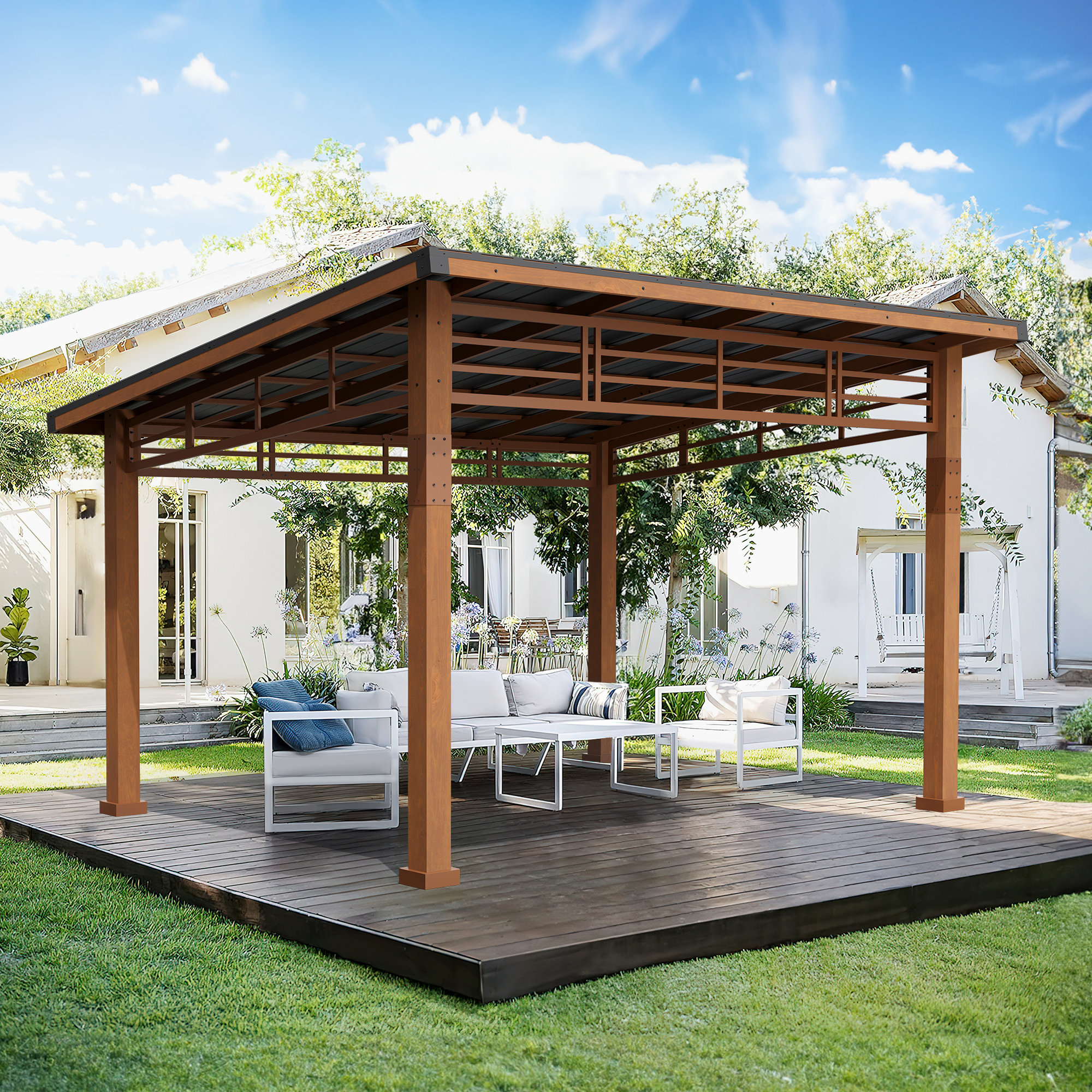 LUE BONA Solid Wood Patio Gazebo, Arcadia , Resistant Sloping Steel ...