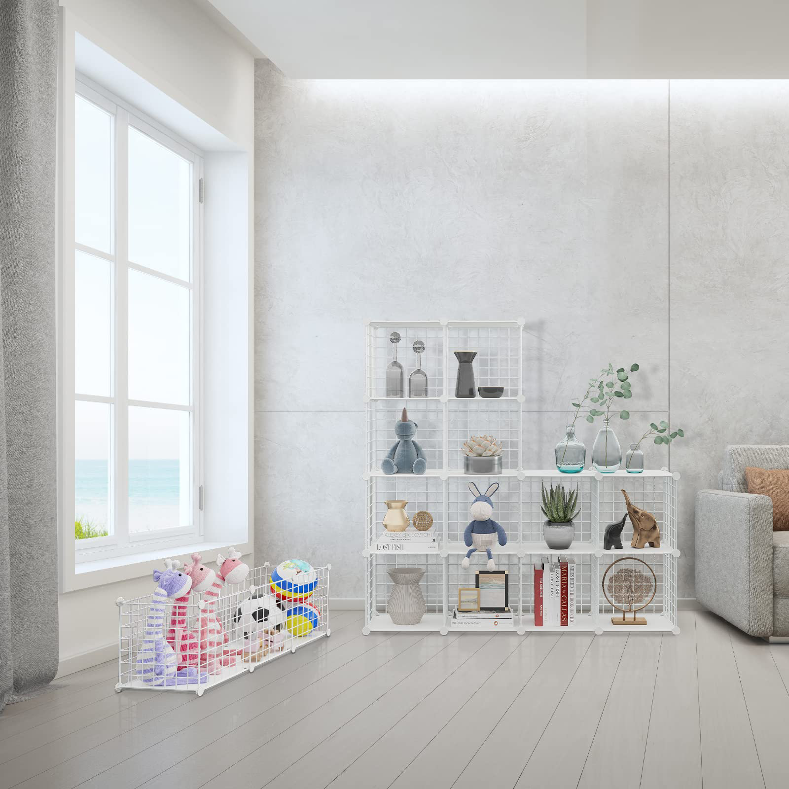 Latitude Run® 12-Cube Freely Combinable Metal Grids Storage Shelf Wire ...