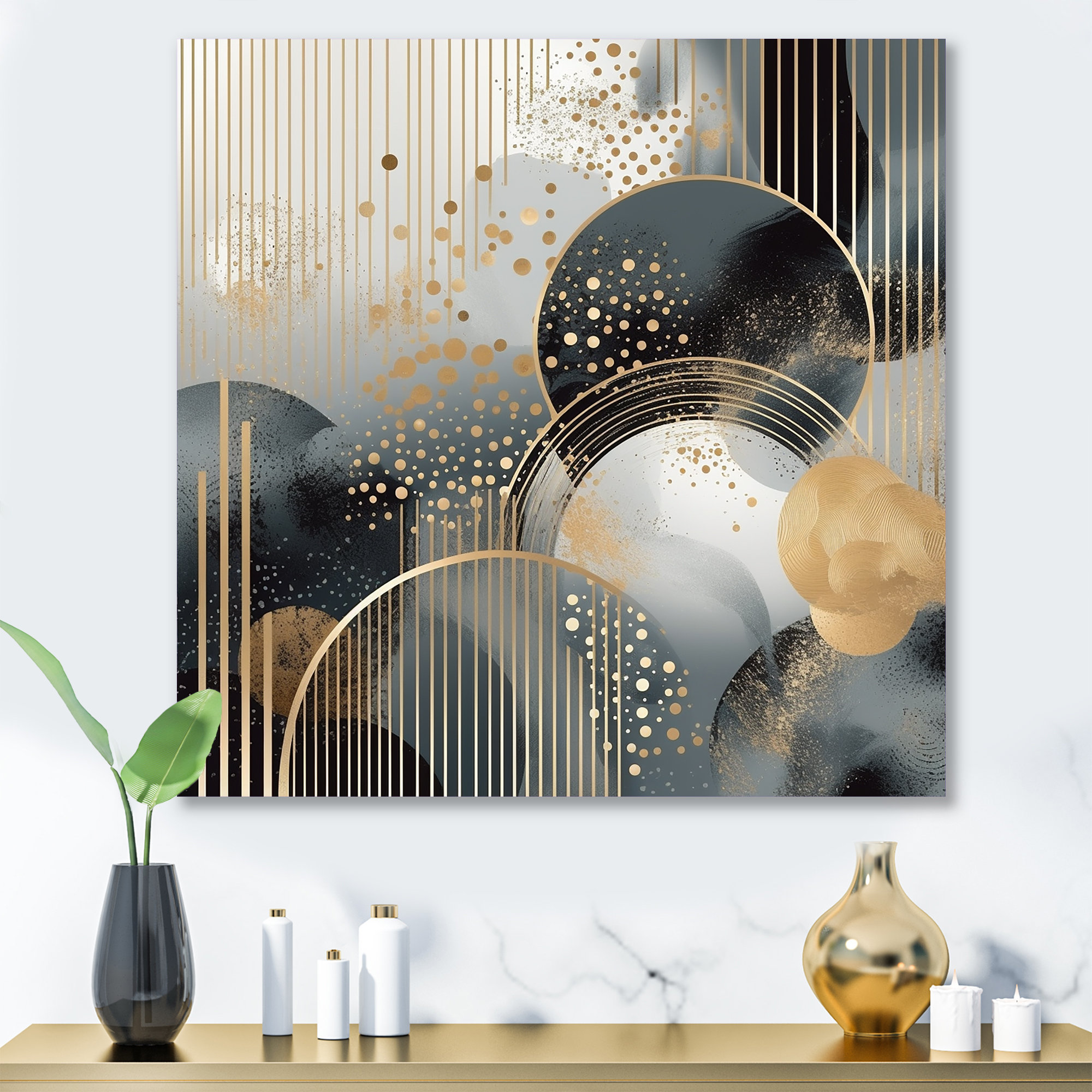 Ivy Bronx Gold And Grey Modern Shapes Minimalism I - Abstract Metal ...