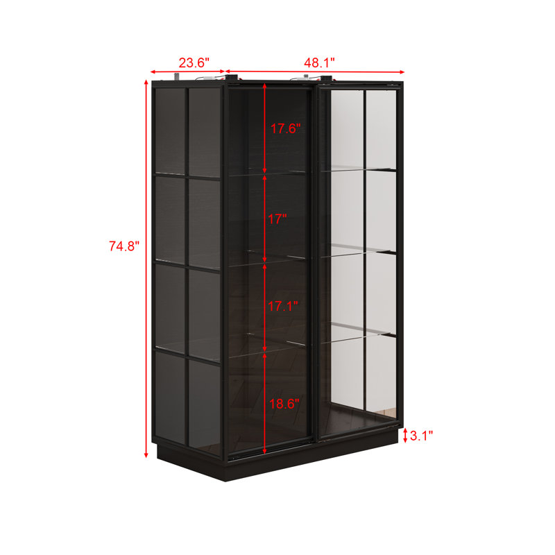 Latitude Run® 74.8" H Black Glass Sliding Door Display Cabinet With Two ...