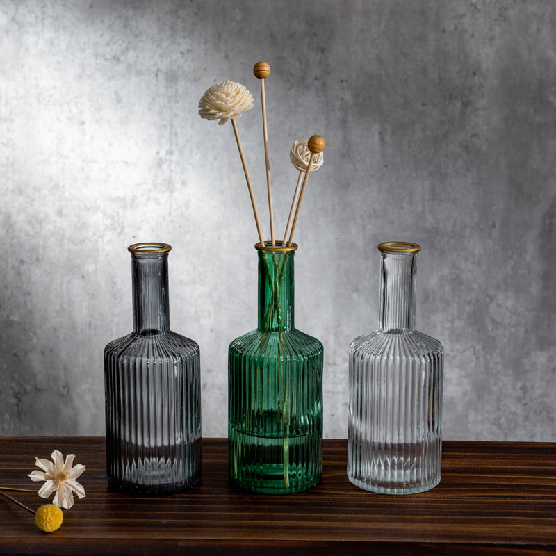 Highland Dunes Almeter Glass Flower Embossed Ribbed Vase | Wayfair