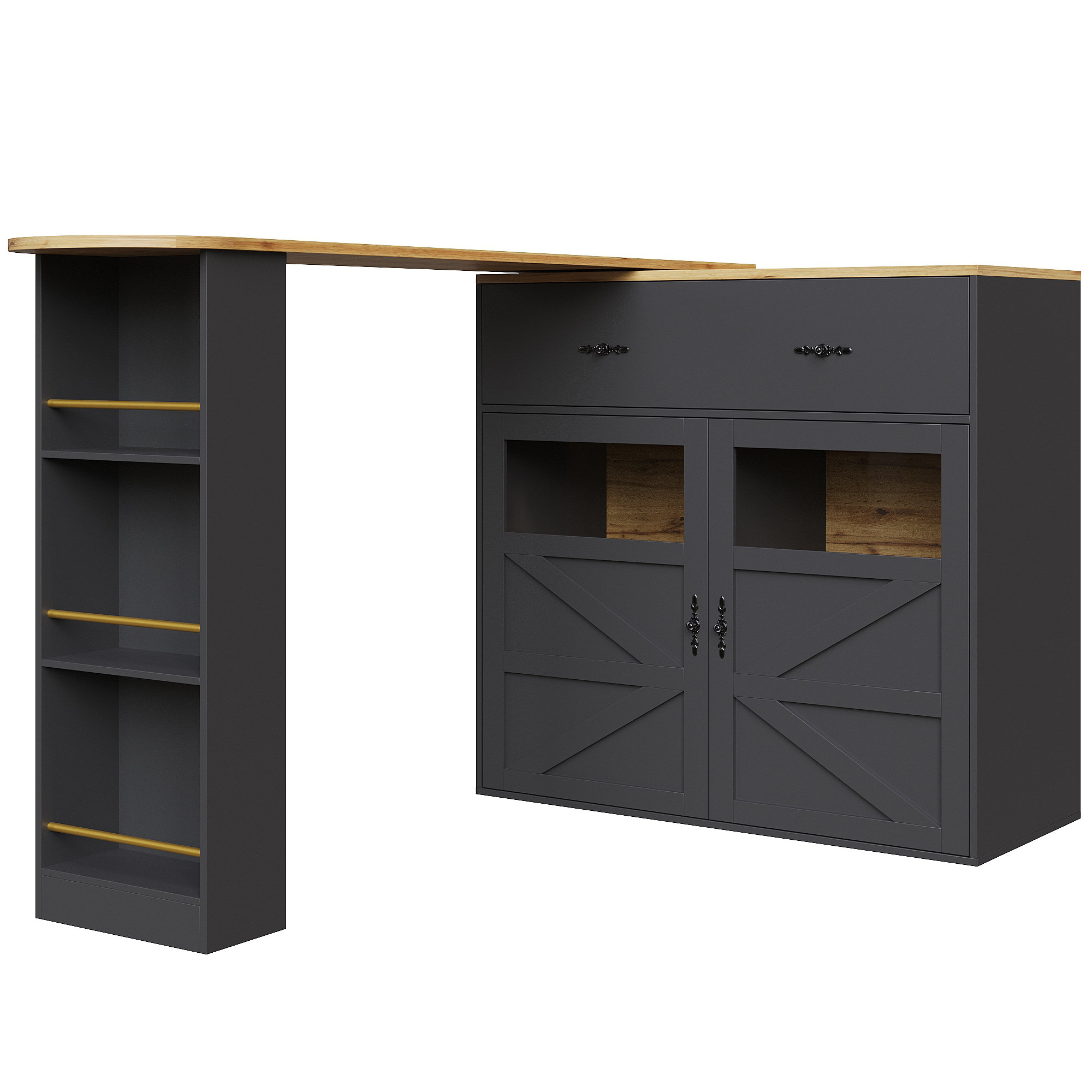 August Grove Kitchen Island With 2 Doors, 1 Drawer And Extendable Table ...