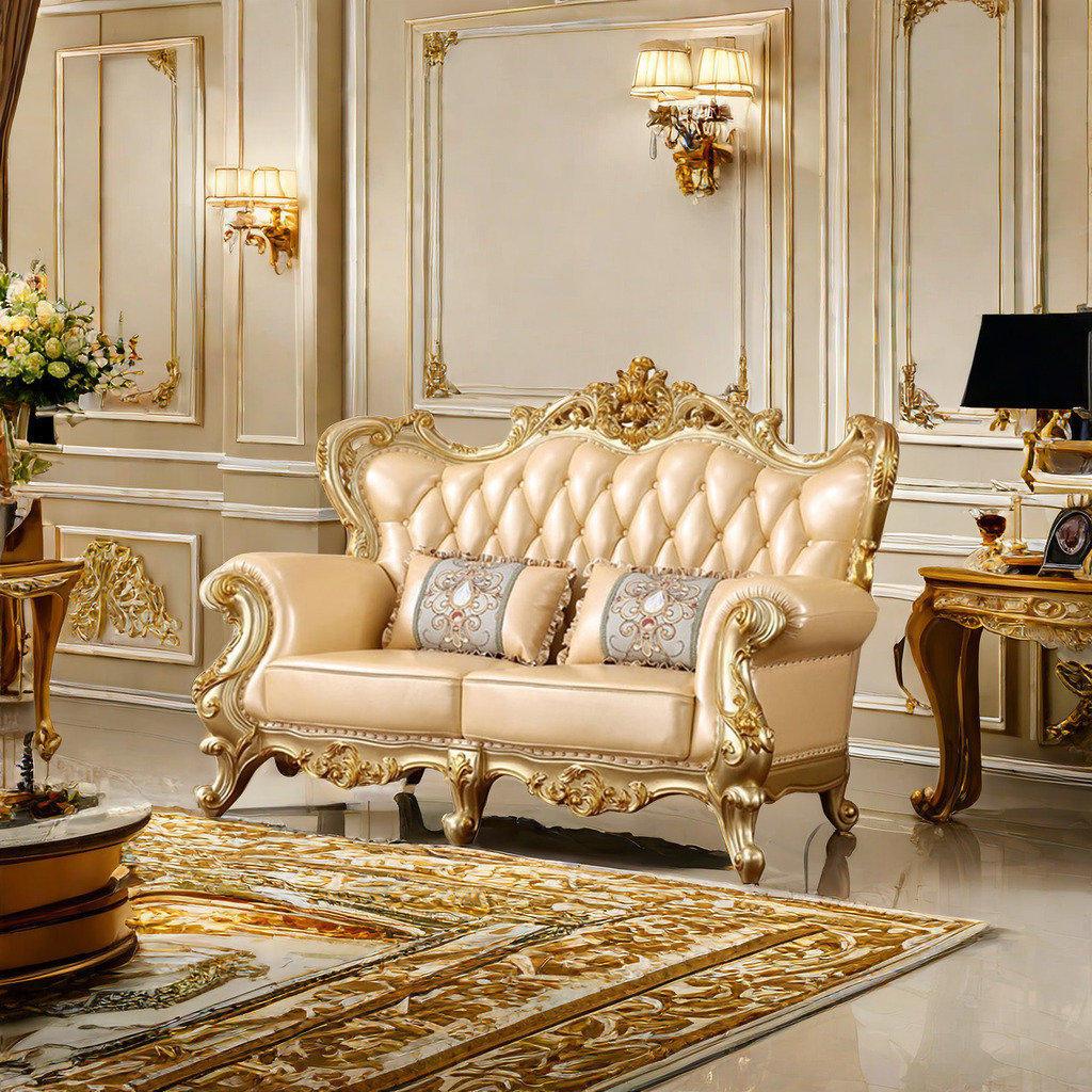 Romero European-style Solid Wood Carved Leather Sofa 72.8'' Genuine ...